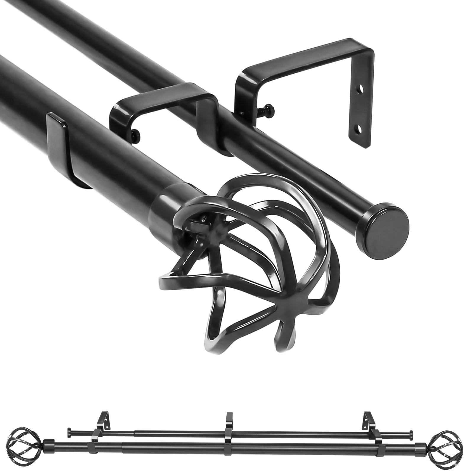 Forgrow 1 Inch Twisted Ball Finials Adjustable Double Drapery Curtain ...