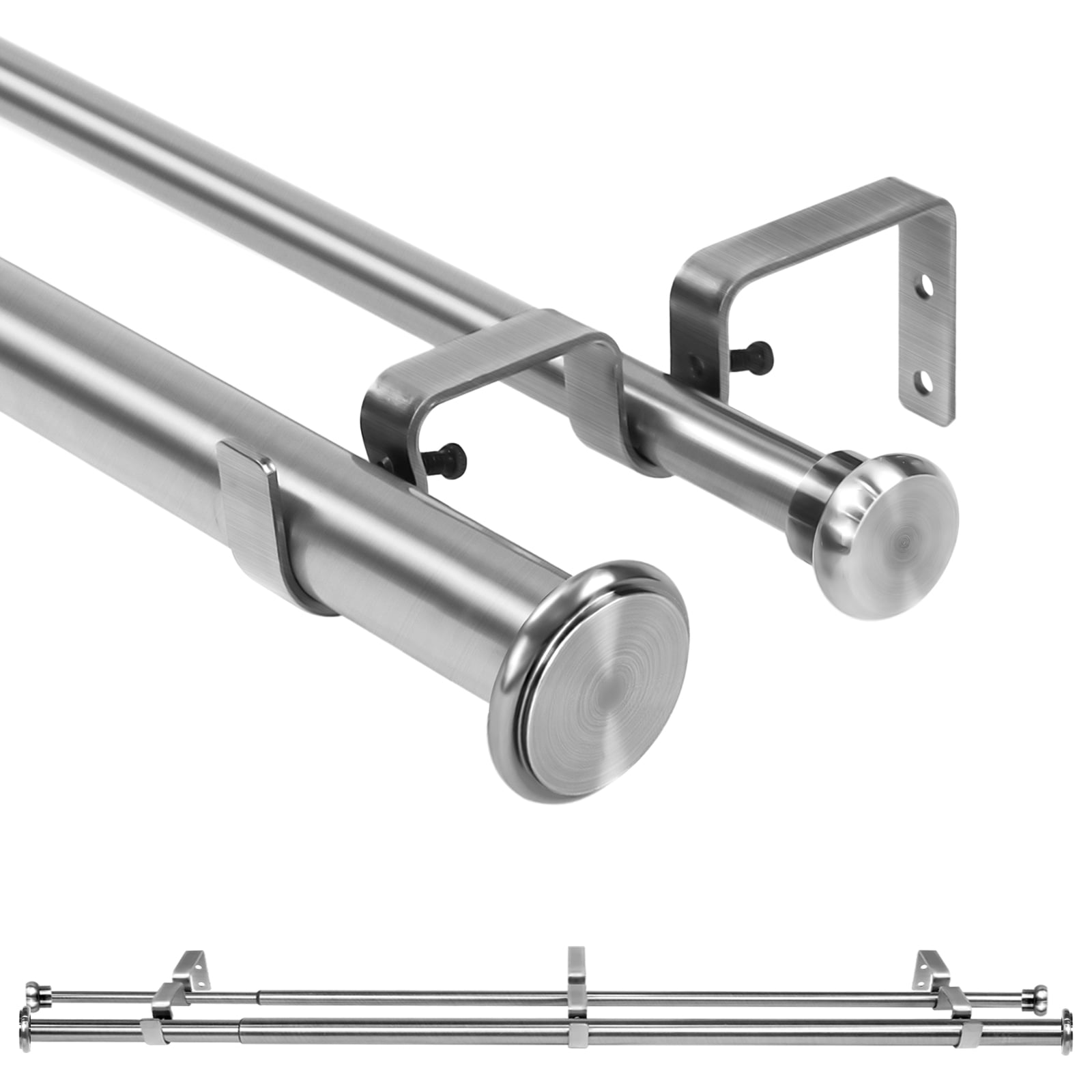Forgrow 1" Semplice Adjustable Double Drapery Curtain Rod Set, 1 Inch ...