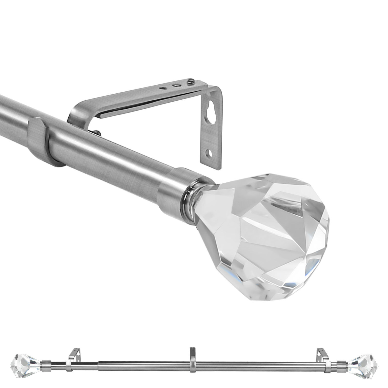 Forgrow 3/4 Inch Adjustable Acrylic Curtain Rod With Crystal Diamond ...