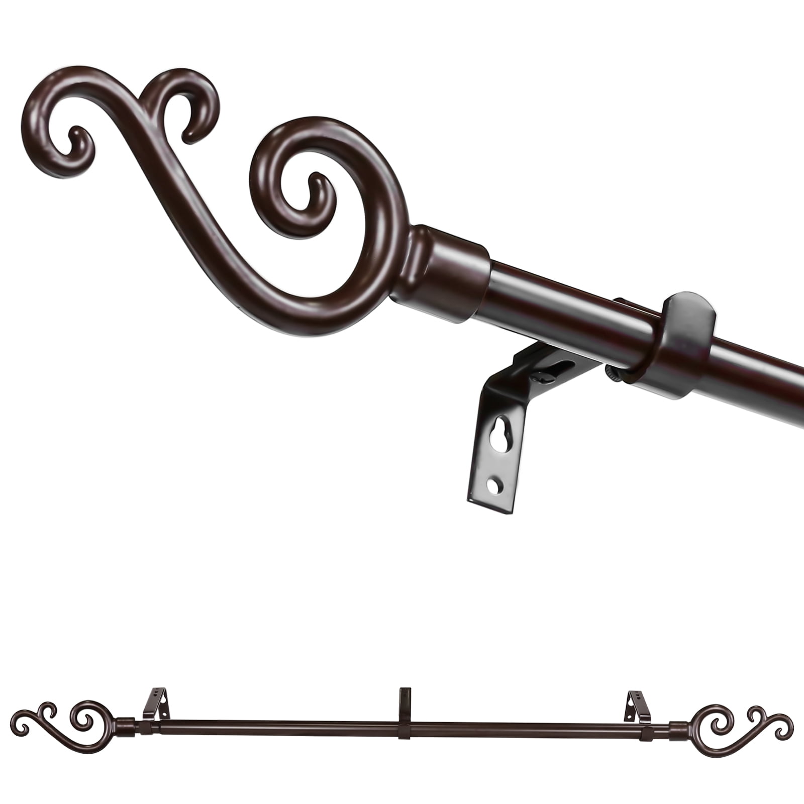 Forgrow 5/8" Adjustable Scroll Finial Single Curtain Drapery Rod Set ...