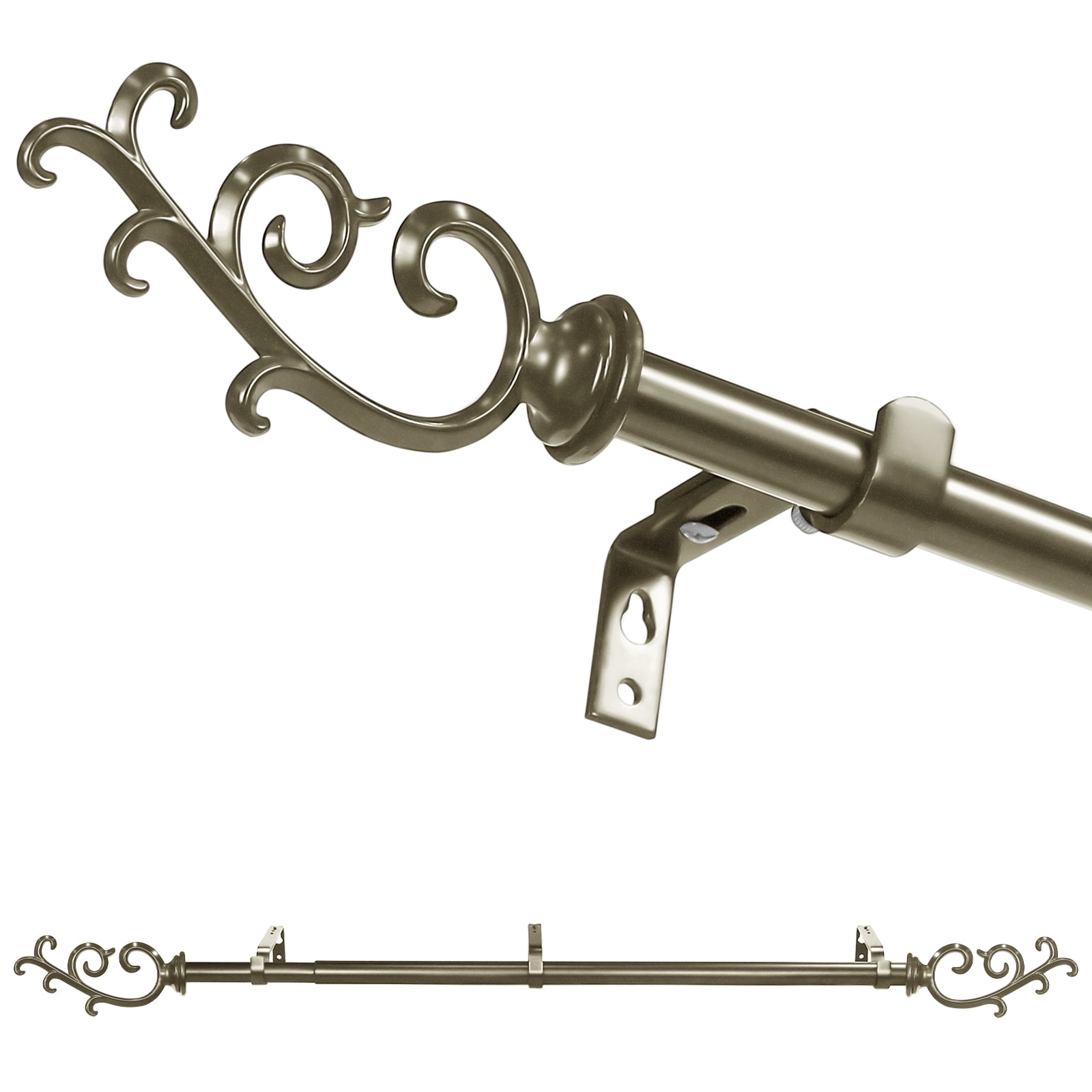 Forgrow 5/8" Adjustable Single Drapery Curtain Rod Set with Decorative ...