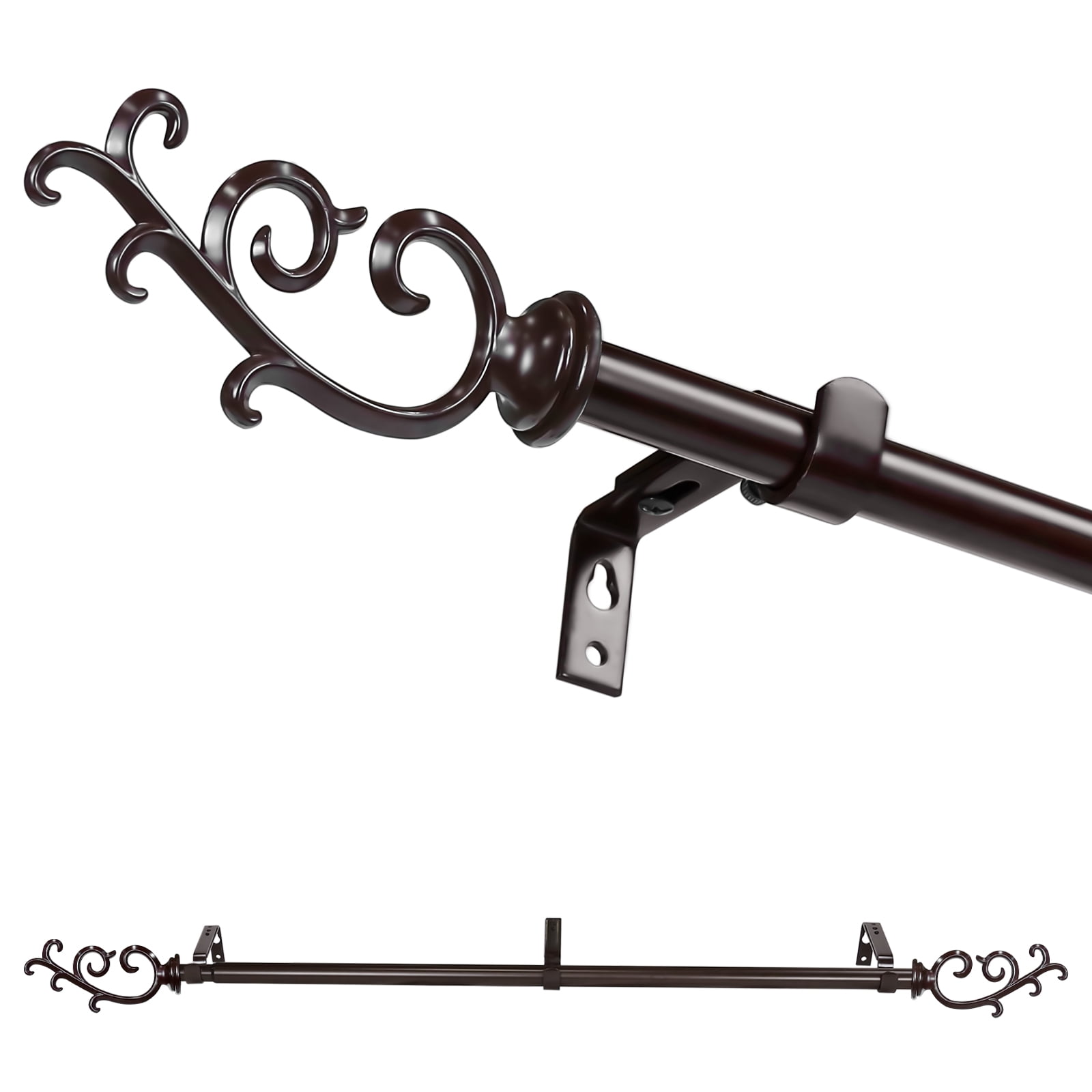 Forgrow 5/8" Adjustable Single Drapery Curtain Rod Set with Decorative ...