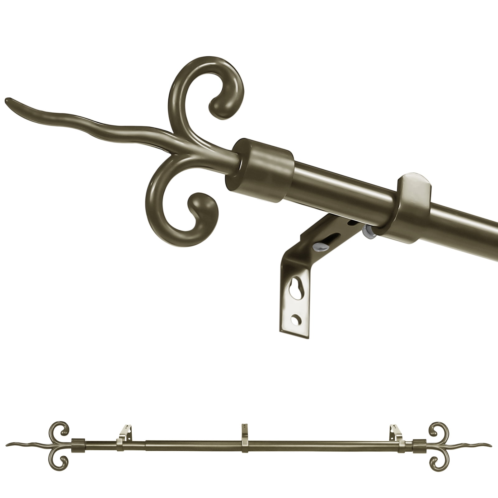Forgrow 5/8 Inch Adjustable Single Curtain Drapery Rod Set with Pointed ...