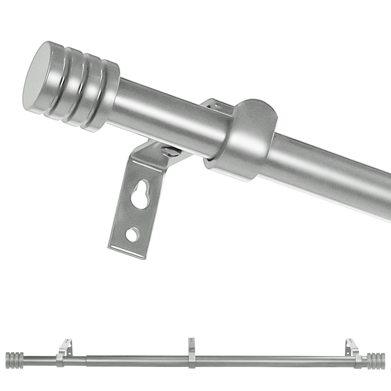 Forgrow 5/8 Inch Adjustable Single Drapery Rod with Cap Finials, Silver ...