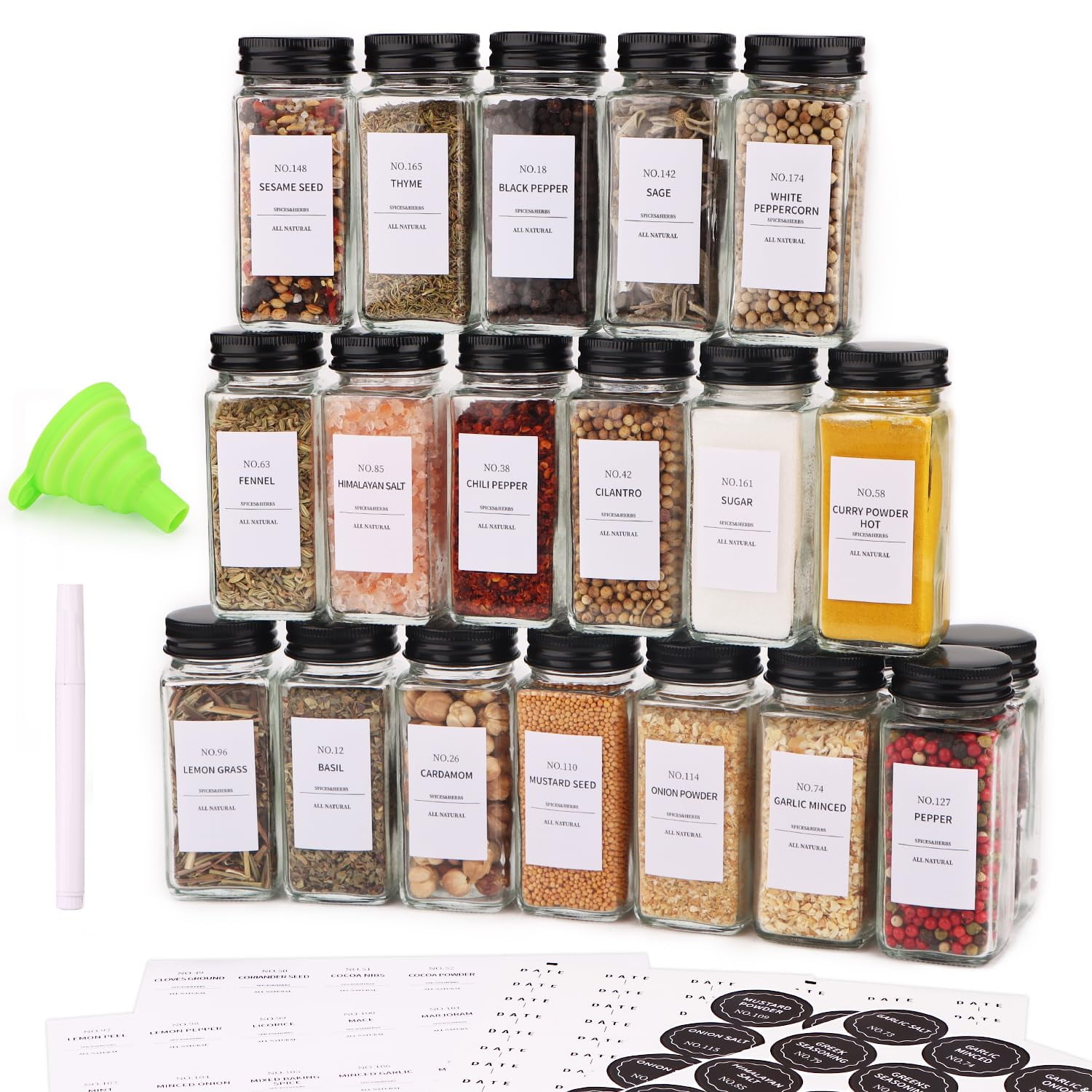 Forhaodejia 36 Pcs Glass Spice Jars with Black Metal Lids, 4oz ...