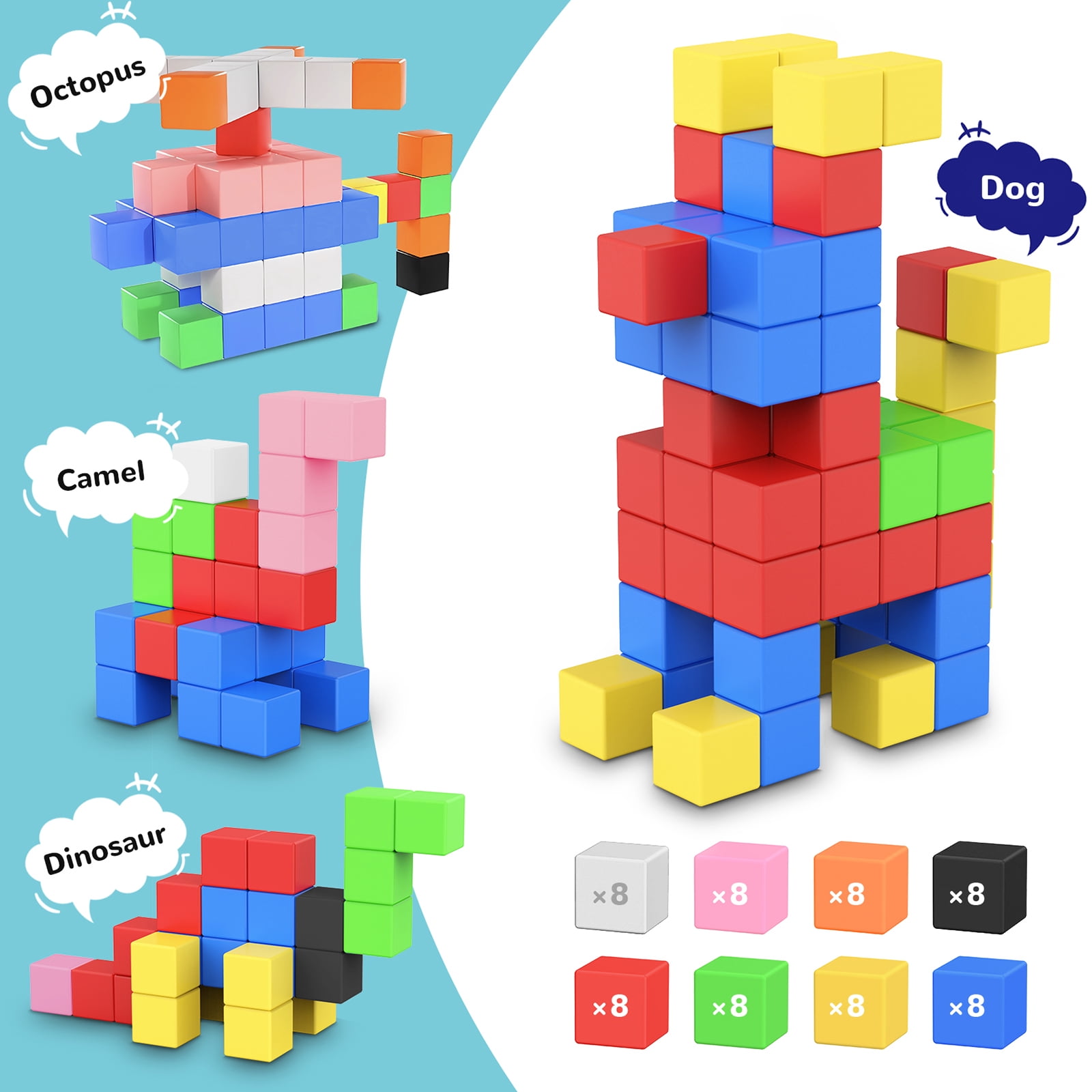 Forhimn Toy Building Blocks, Building Blocks for Toddlers Age 3-5 Cubes ...
