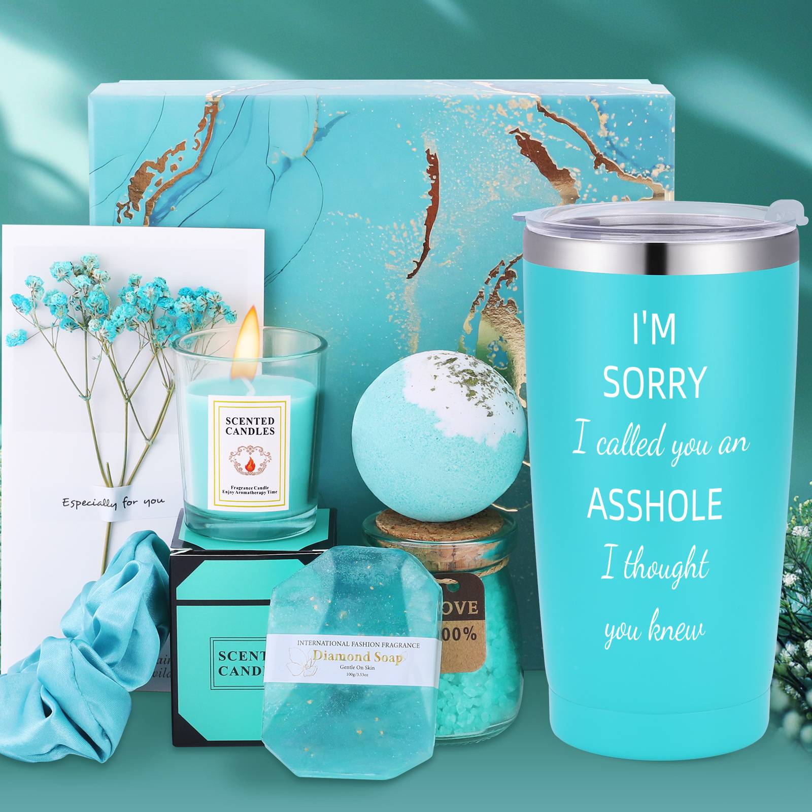 Forievic 8pcs Teal Blue Gift Basket for Women Mom Wife Friends Birthday ...