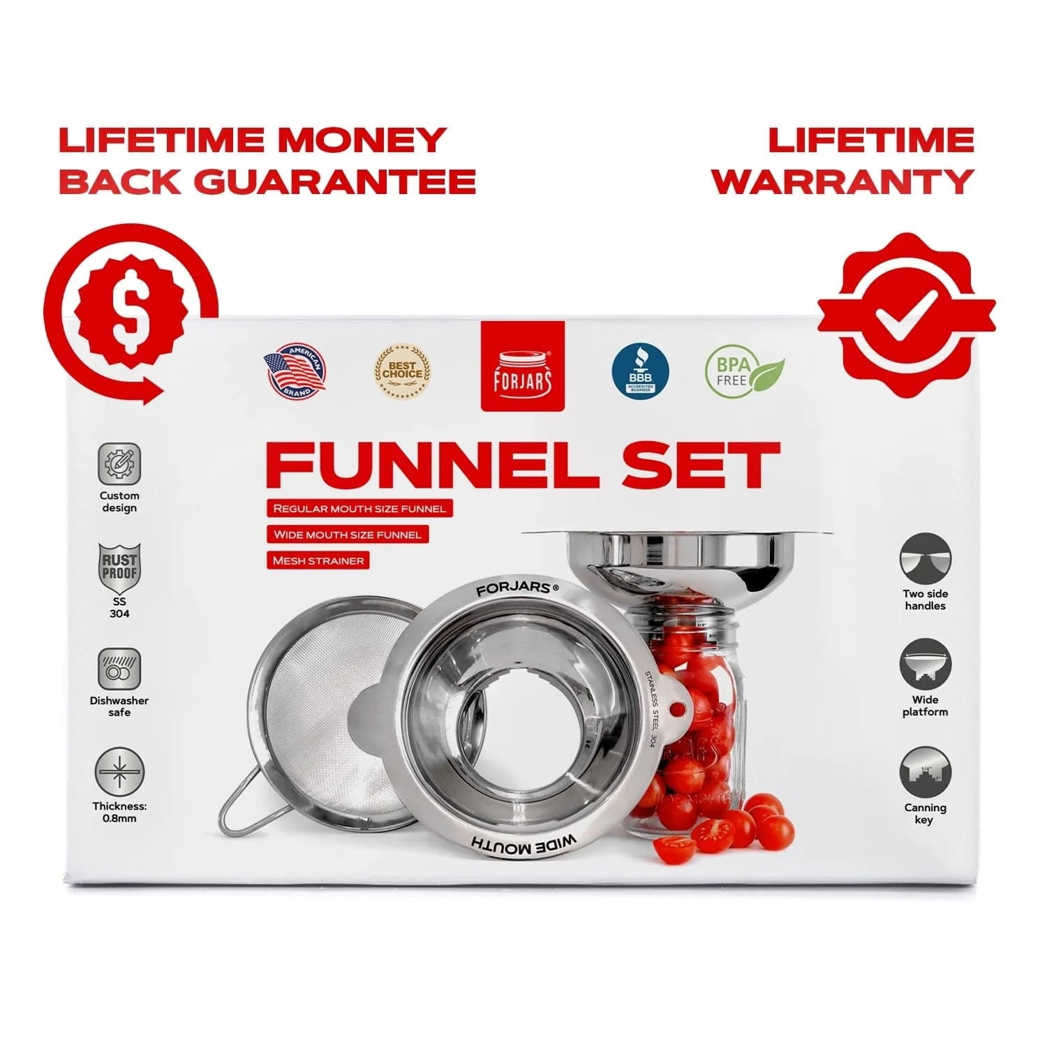 Forjars Canning Funnel Set - with Strainer for Wide and Regular Mason ...