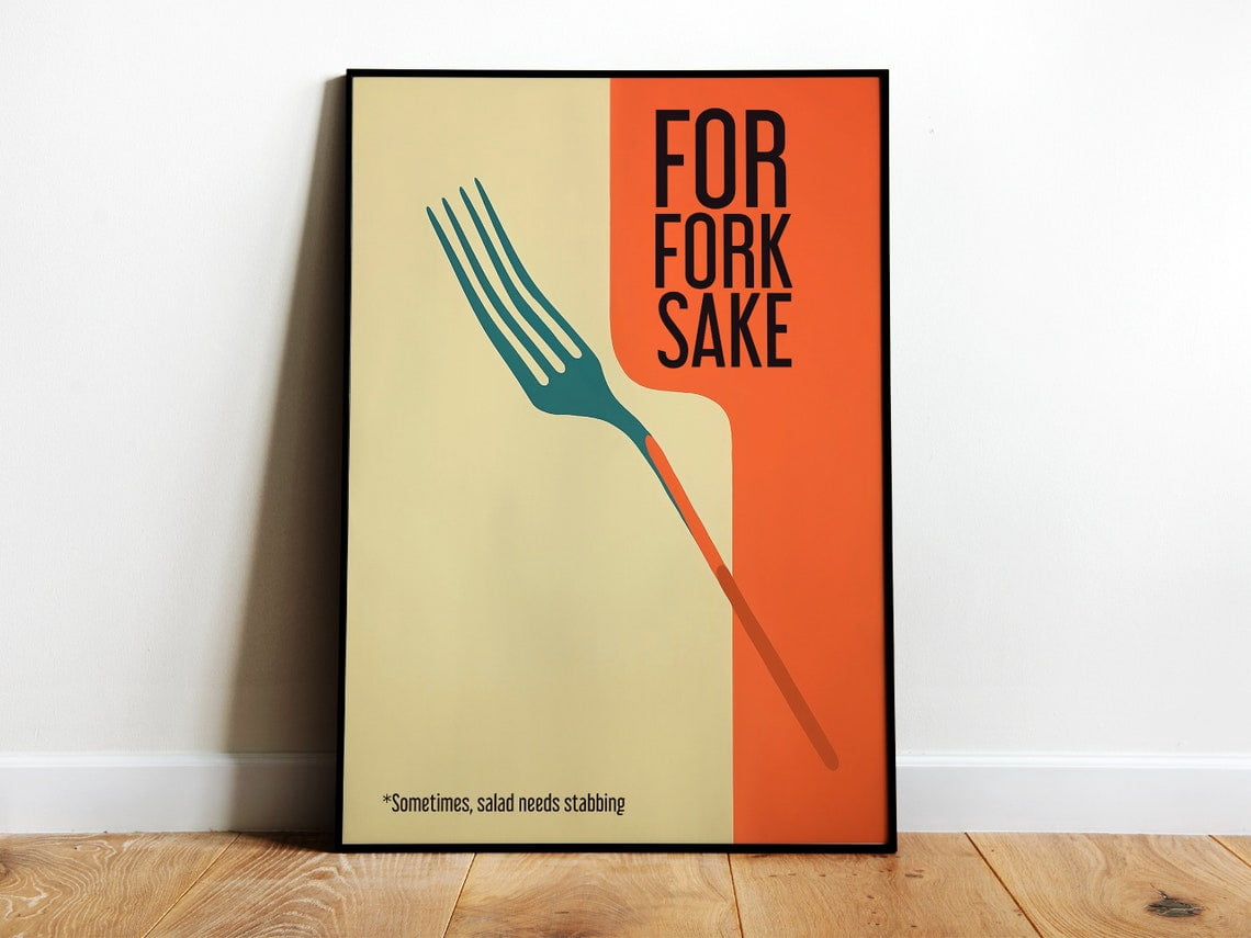 For Fork Sake Art Retro Kitchen Print Kitchen Wall Art Food Prints Cafe ...