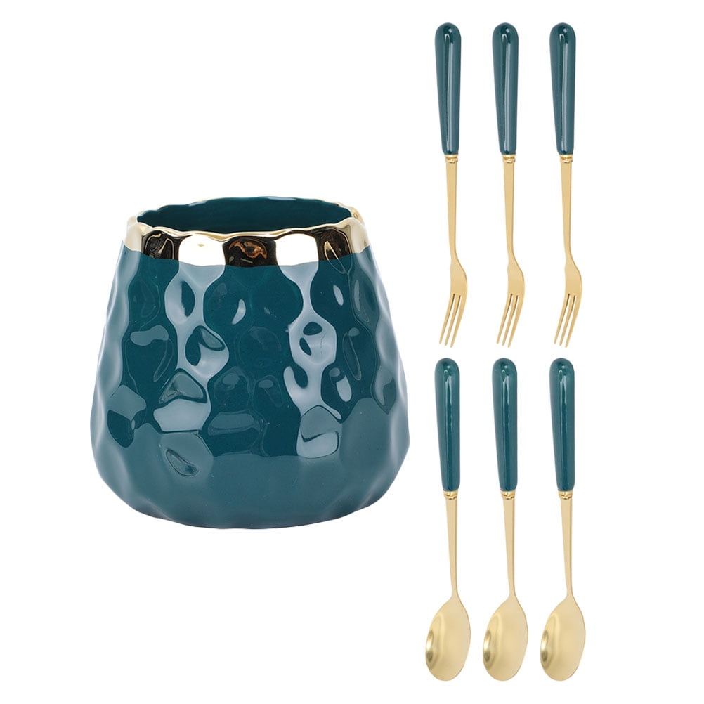 Fork Spoon Ceramic Jar Utensil Supply Coffee Utensils Desktop Organizer ...