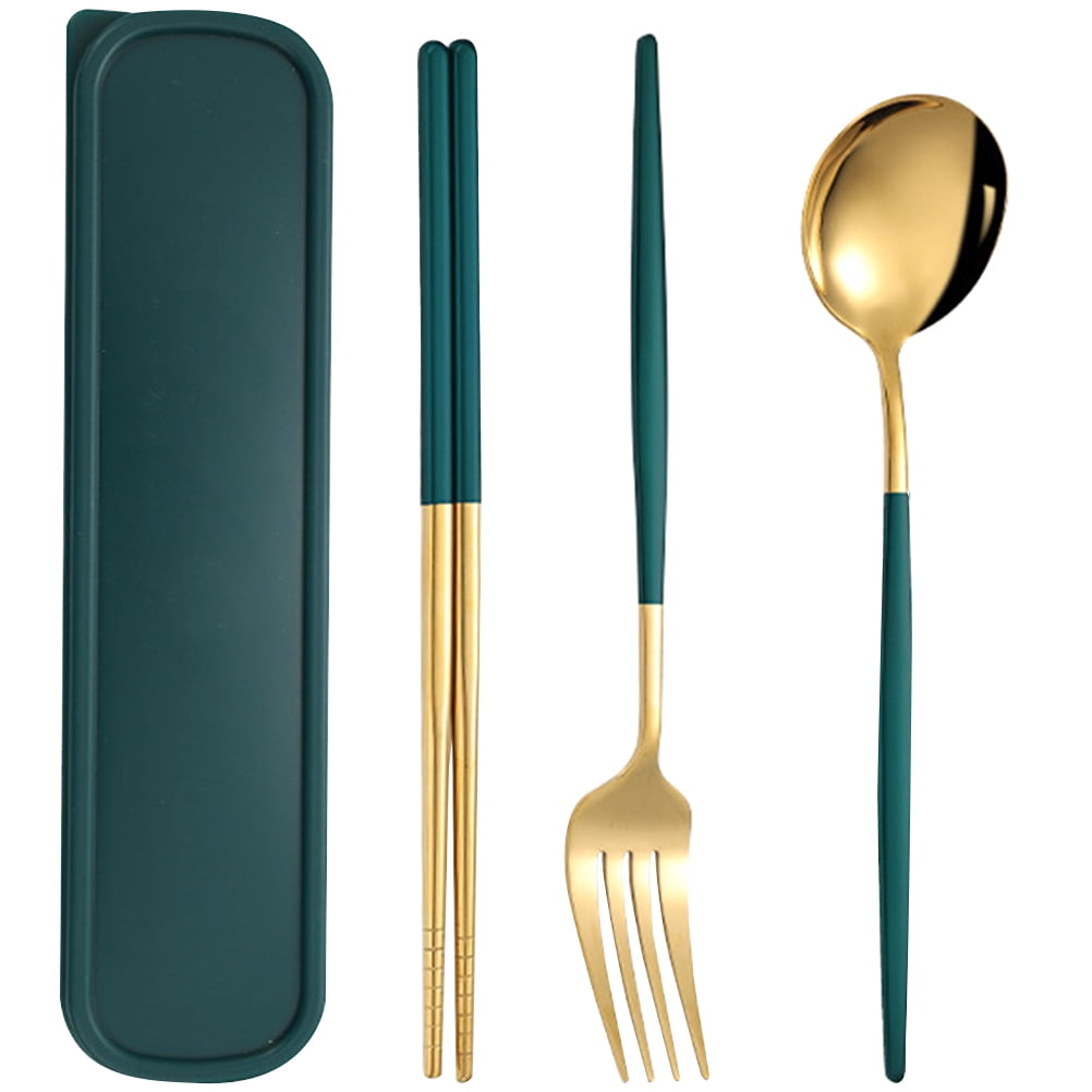 Fork Spoon Chopsticks Kit Metal Stainless Steel Cutlery Portable ...