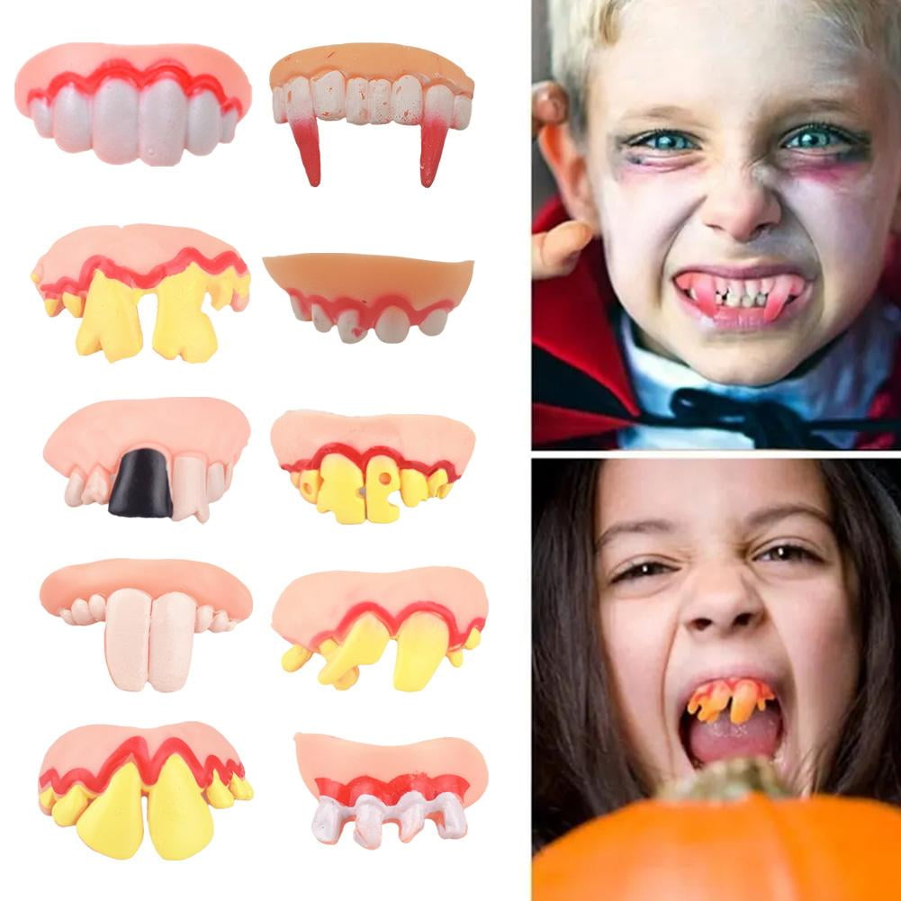 Forked Teeth Vampire Zombie Teeth Funny Dentures April Fools' Day Prank Toys Halloween Prank ...