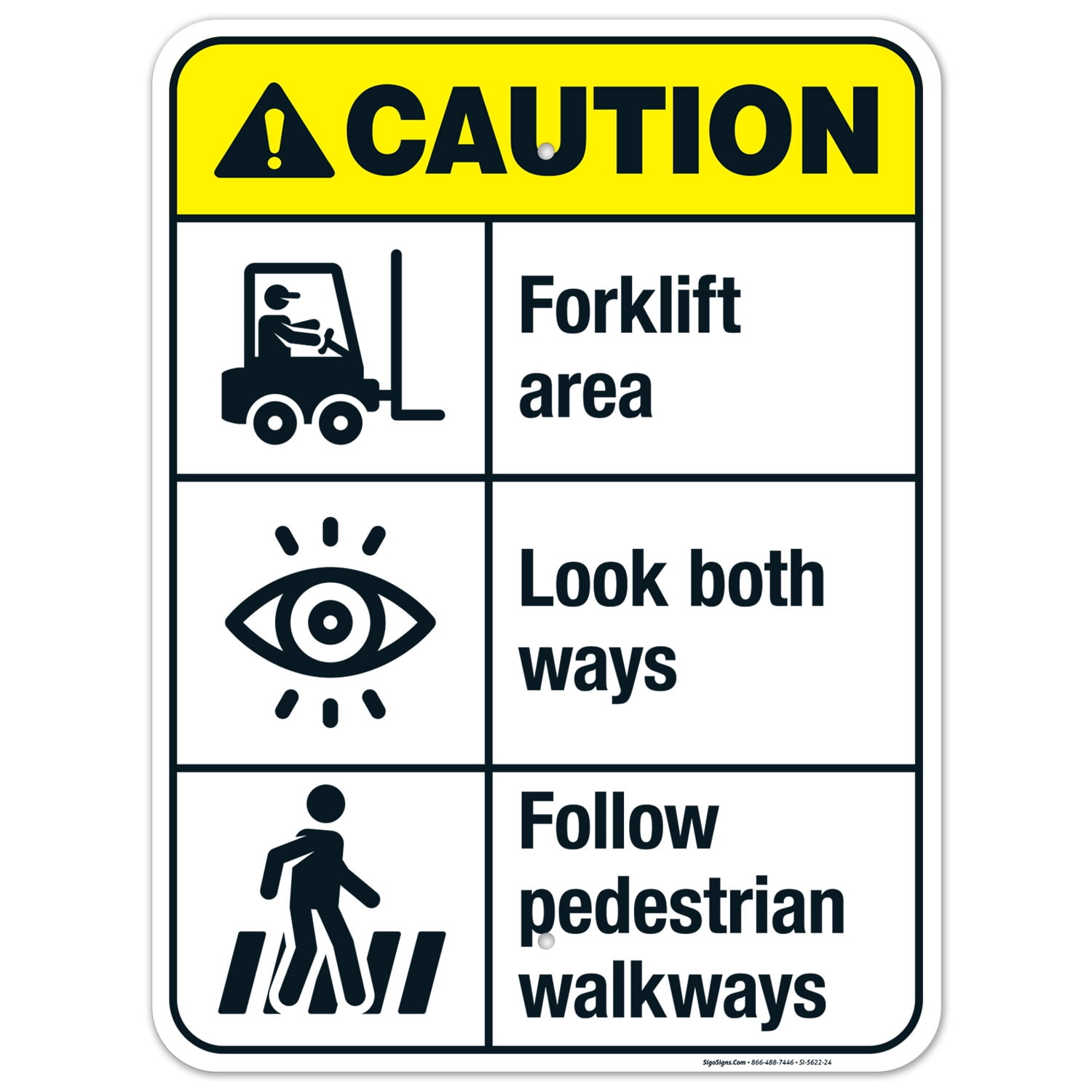 Forklift Area Look Both Ways Follow Pedestrian Walkways Sign, ANSI ...