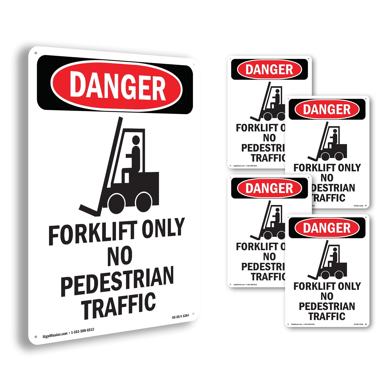 Forklift Only No Pedestrian OSHA Danger Rigid Plastic Sign 24 Inch x 18 ...