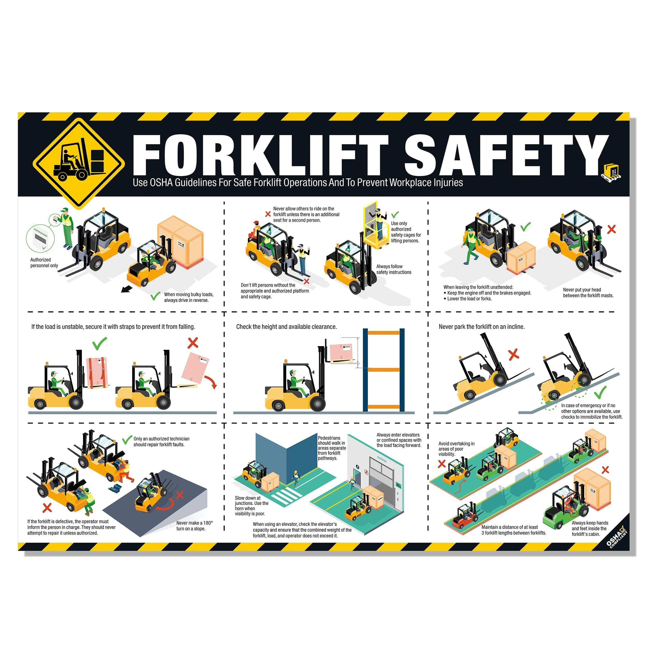 Forklift Safety Poster OSHA Compliance Guide For Workplace & Warehouse, Forklift Operation Rules ...