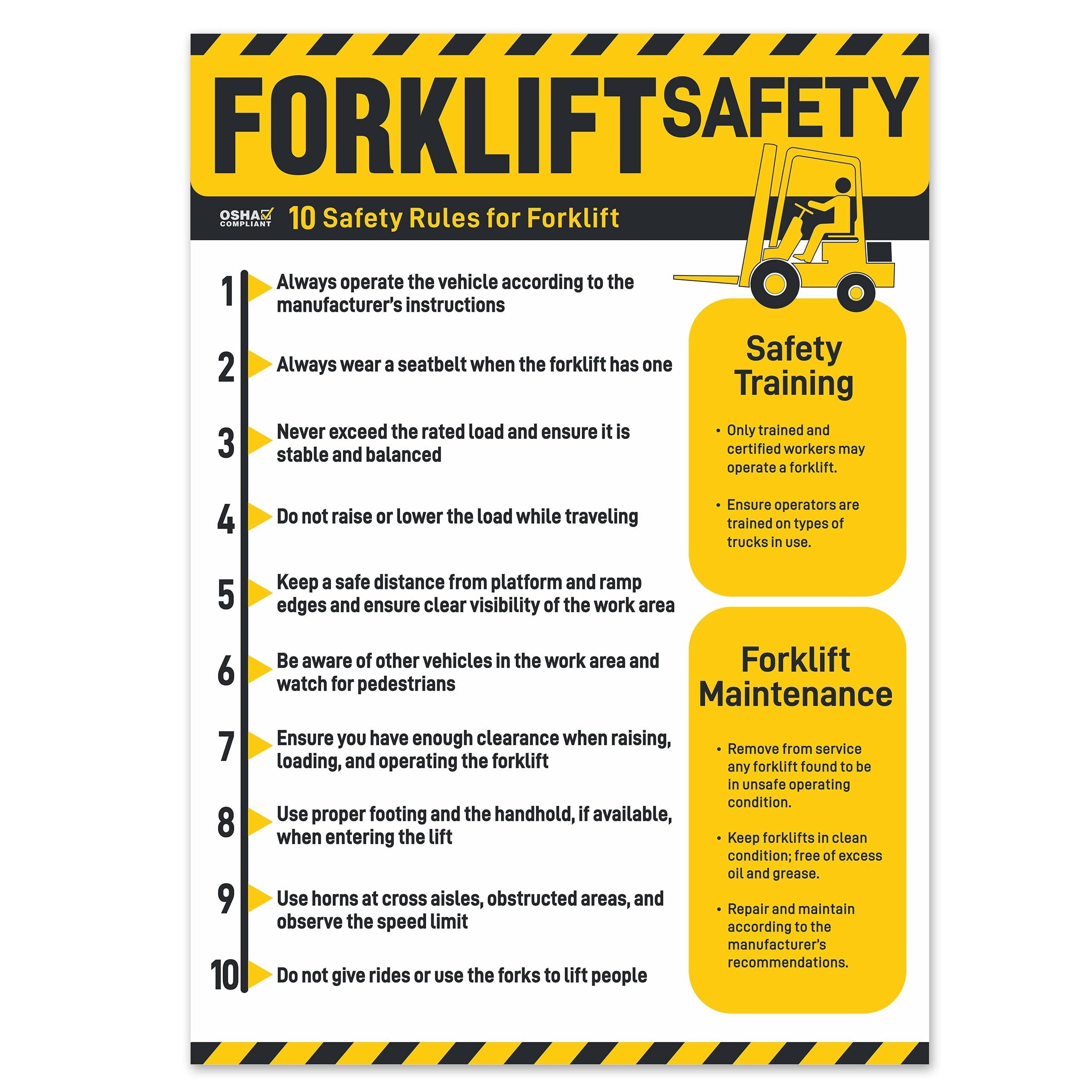 Forklift Safety Poster, OSHA Compliant Forklift Operation Safety Rules ...
