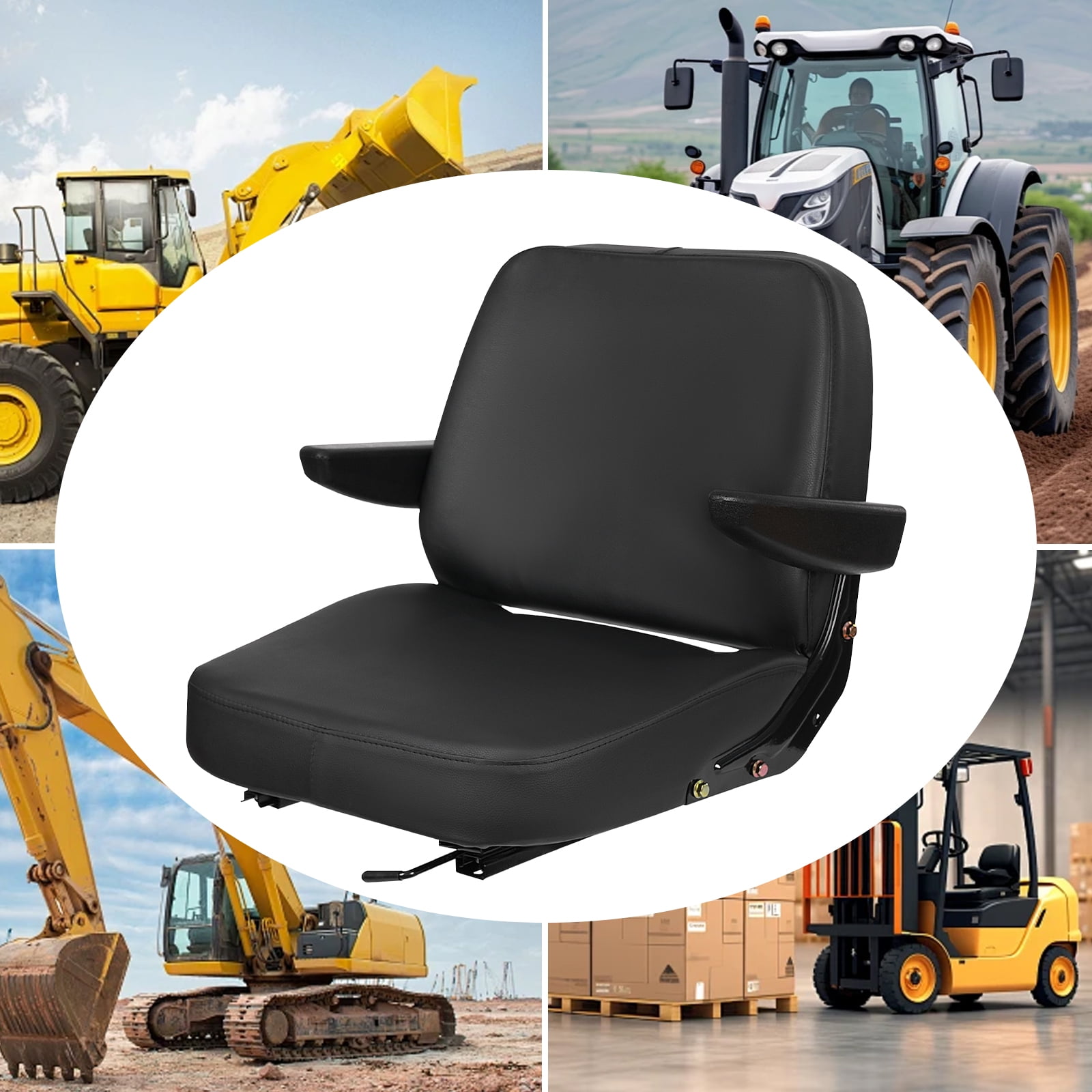 Forklift Seat with Adjustable Backrest, Ergonomic Armrests, and Sturdy ...