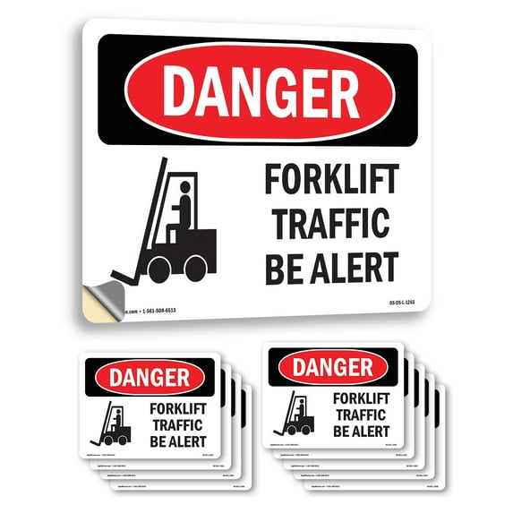 Forklift Traffic Be Alert OSHA Danger Vinyl Decal Label 5 Inch x 3.5 ...