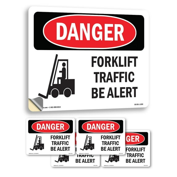 Forklift Traffic Be Alert OSHA Danger Vinyl Decal Label 5 Inch x 3.5 ...