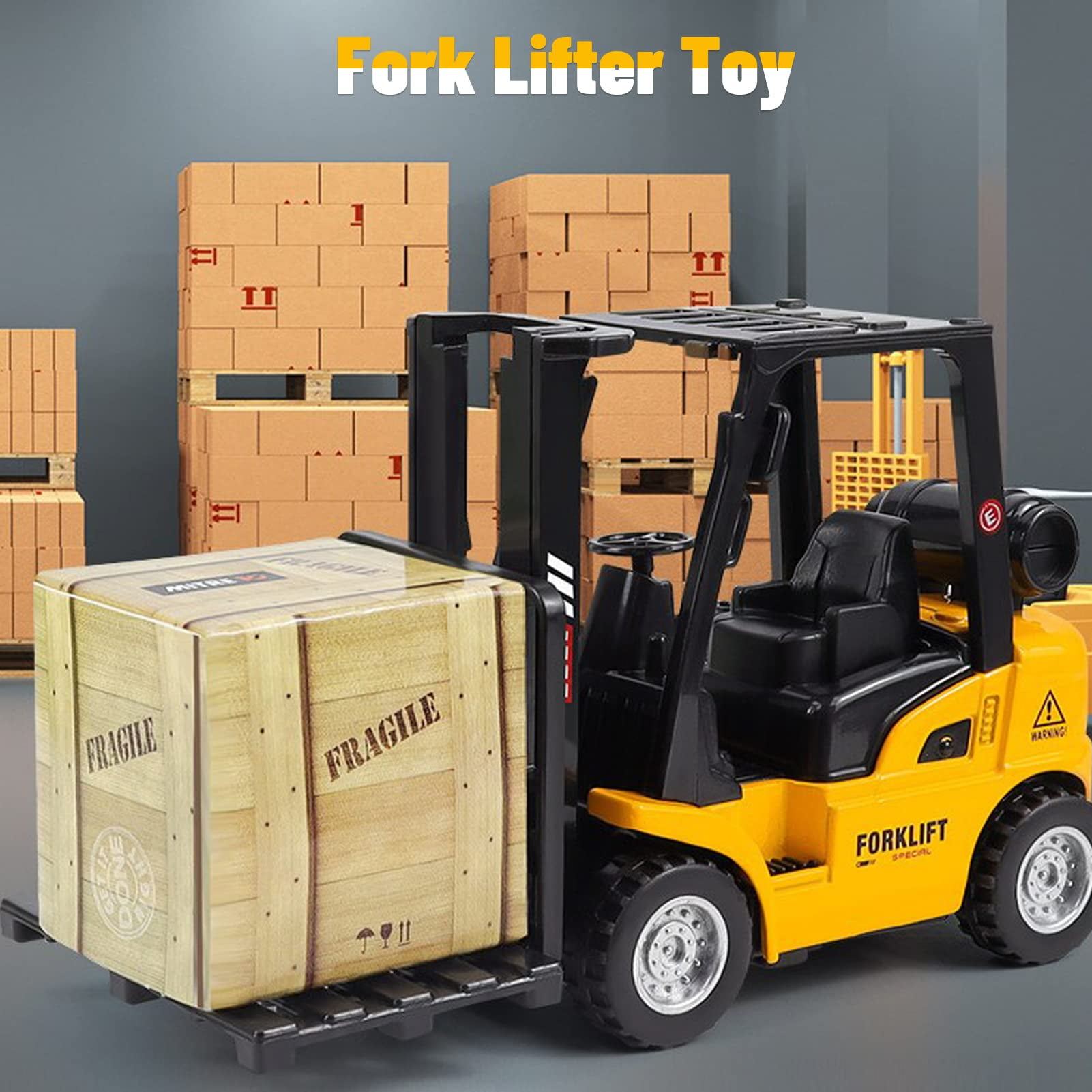 Forklift Truck Toy with Pallet & Cargo - 1:22 Scale Friction Powered ...