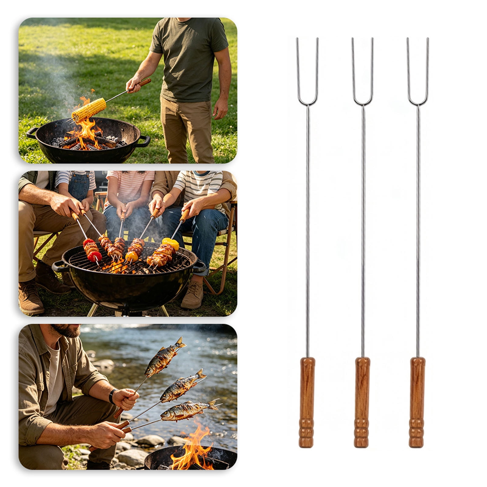 Forks 19 Inch Solid Iron Marshmallow Sticks with Wooden Handles, Heavy ...