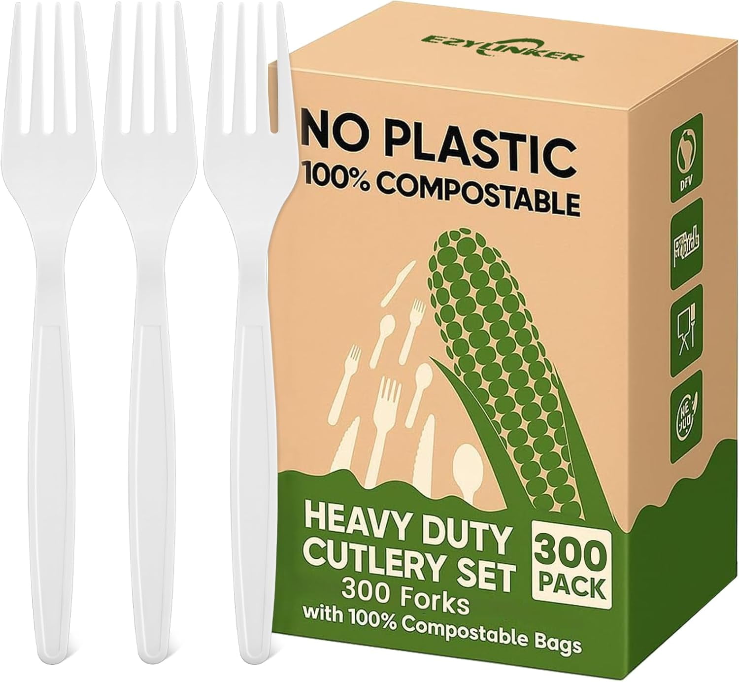 Forks (300Pack), Heavyweight No- Fork - Disposable Forks Cornstarch ...