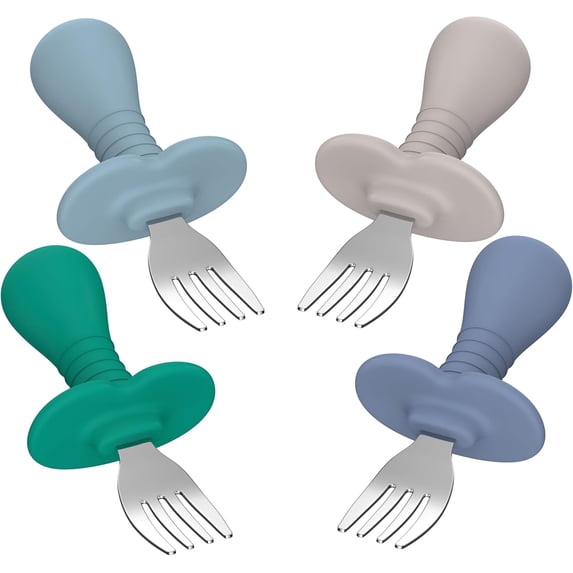 Forks Set - Self-Feeding Utensils with Soft-Silicone Handles, Stainless ...