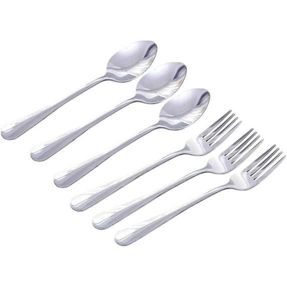 Forks and Spoons Set Stainless Steel Silverware set of 6 Mirror ...