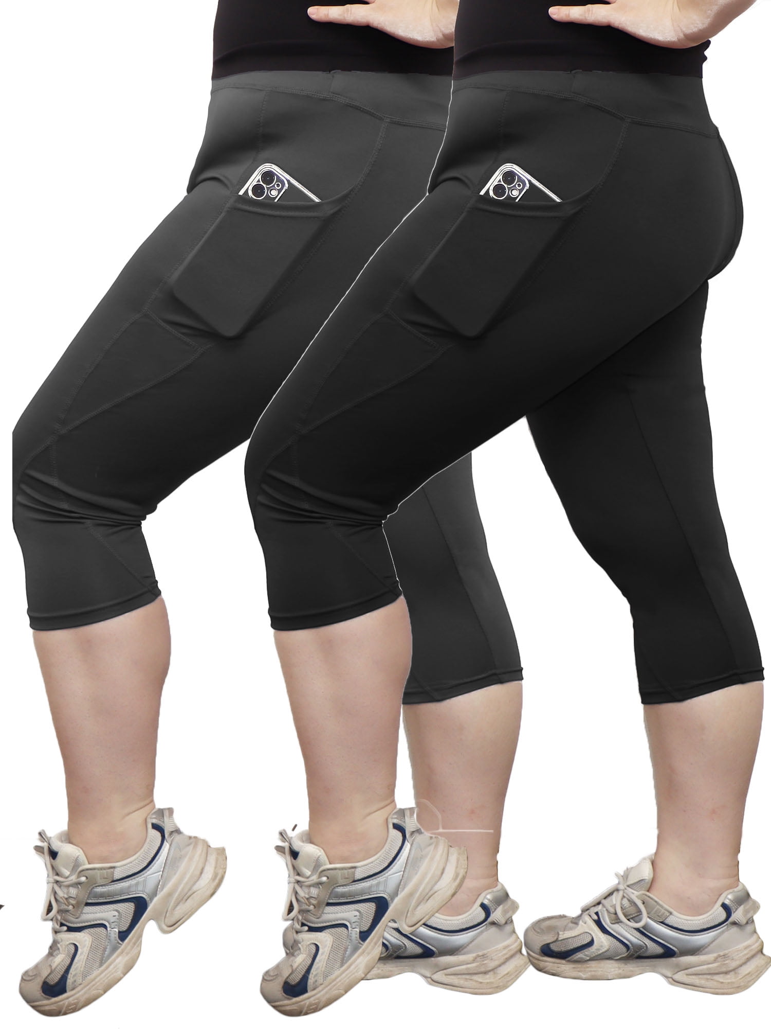 Forloe 2 Pack Plus Size Capri Leggings for Women Stretchy S-4X Tummy ...