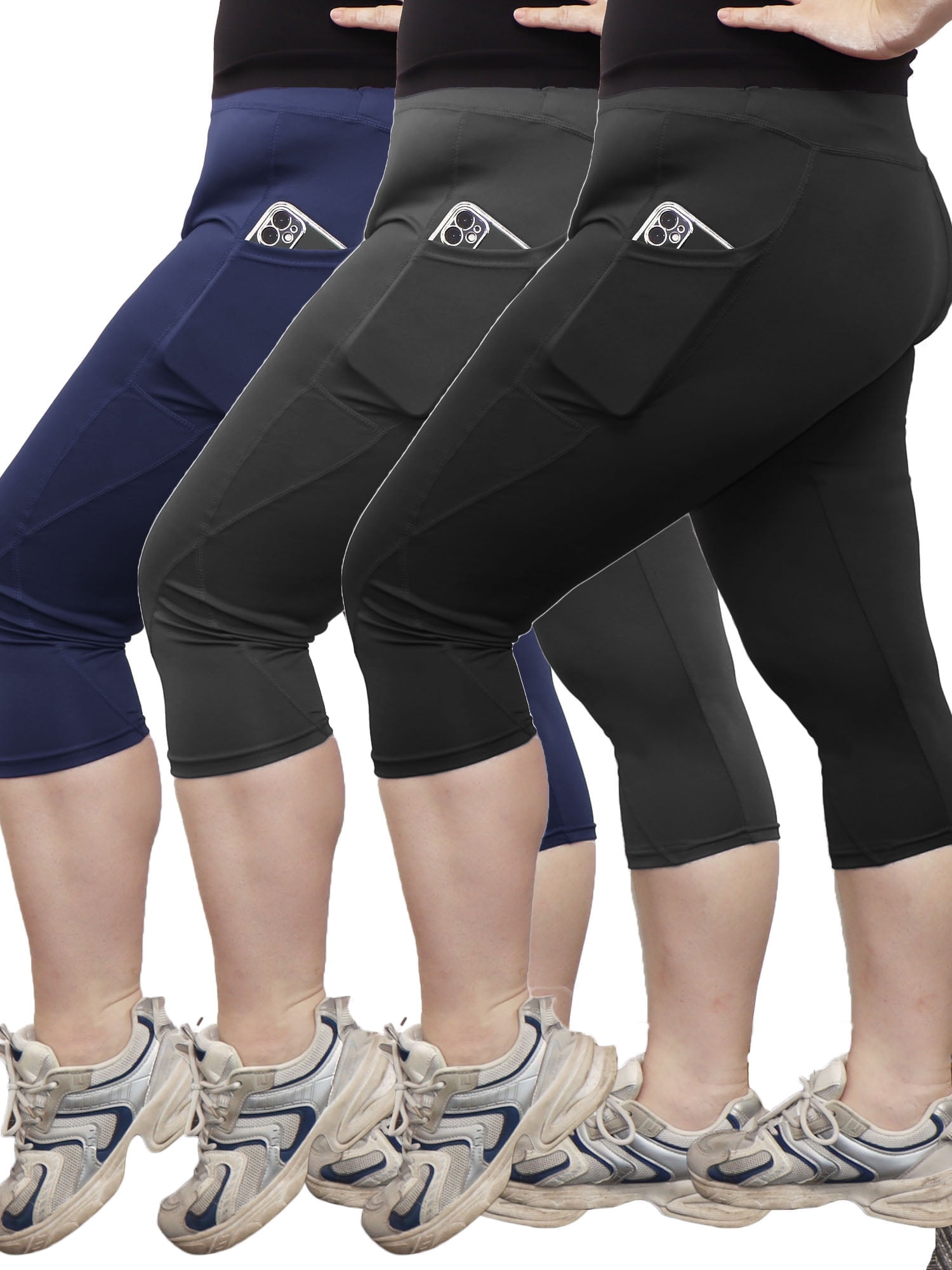 Forloe 3 Pack Plus Size Capri Leggings for Women Stretchy S-4X Tummy ...