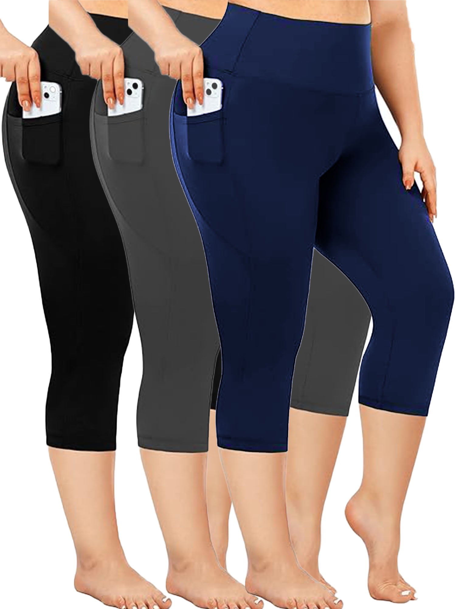 Forloe 3 Pack Plus Size Capri Leggings for Women Stretchy S-4X Tummy ...