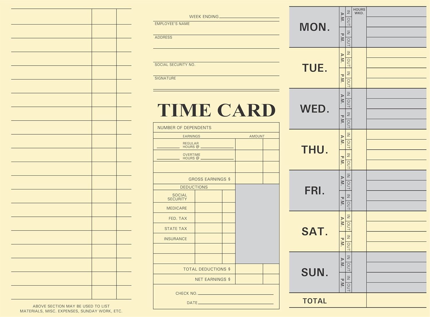 Form 225 Time Cards, Employee Attendance Weekly Time Card, 600-Count ...