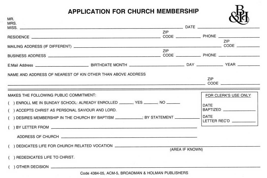 Form-Application For Church Membership (Form ACM-5) (Pack Of 100 ...