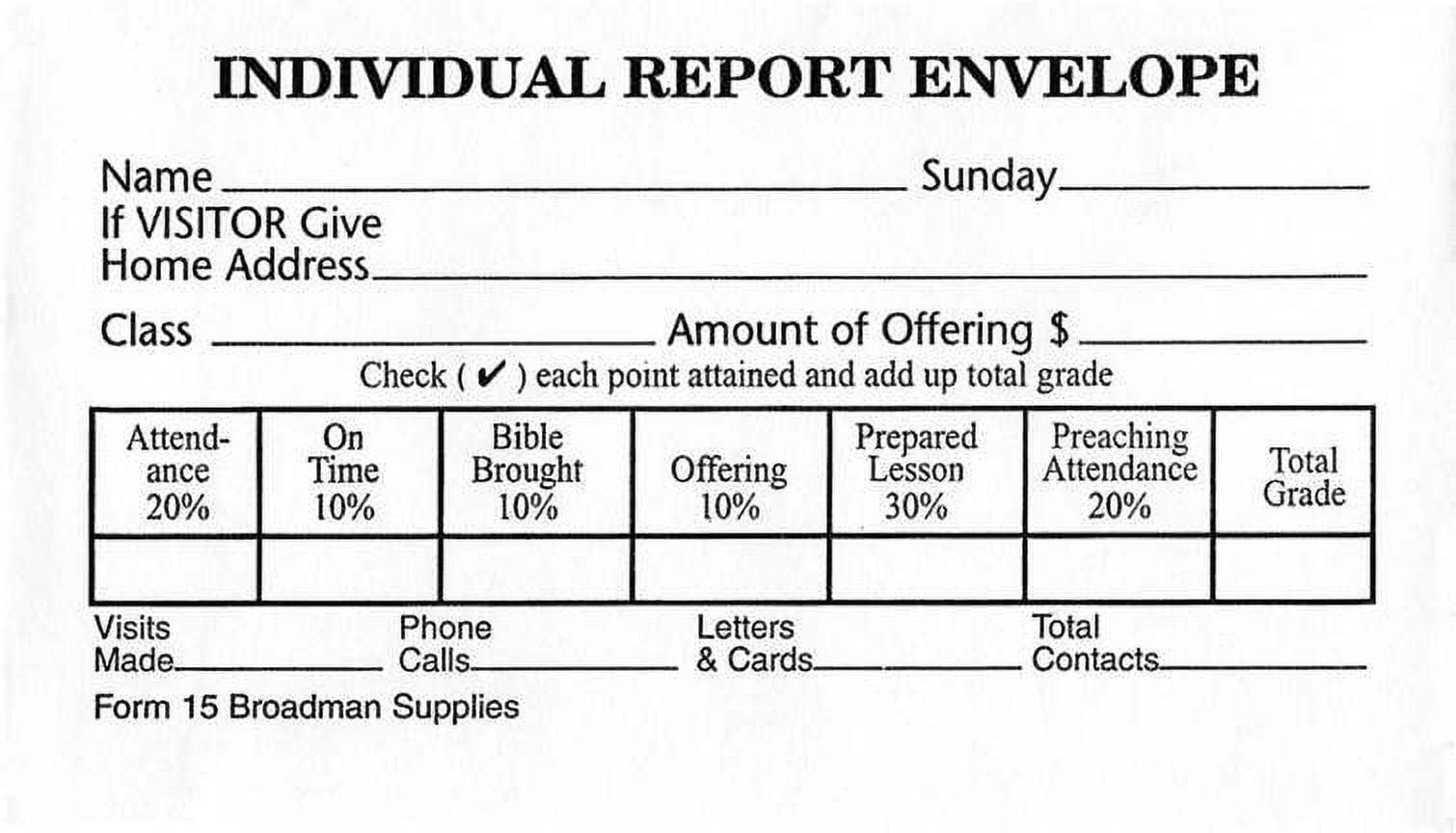 Form-Sunday School Individual Report Envelope (Form 15) (Pack of 100 ...