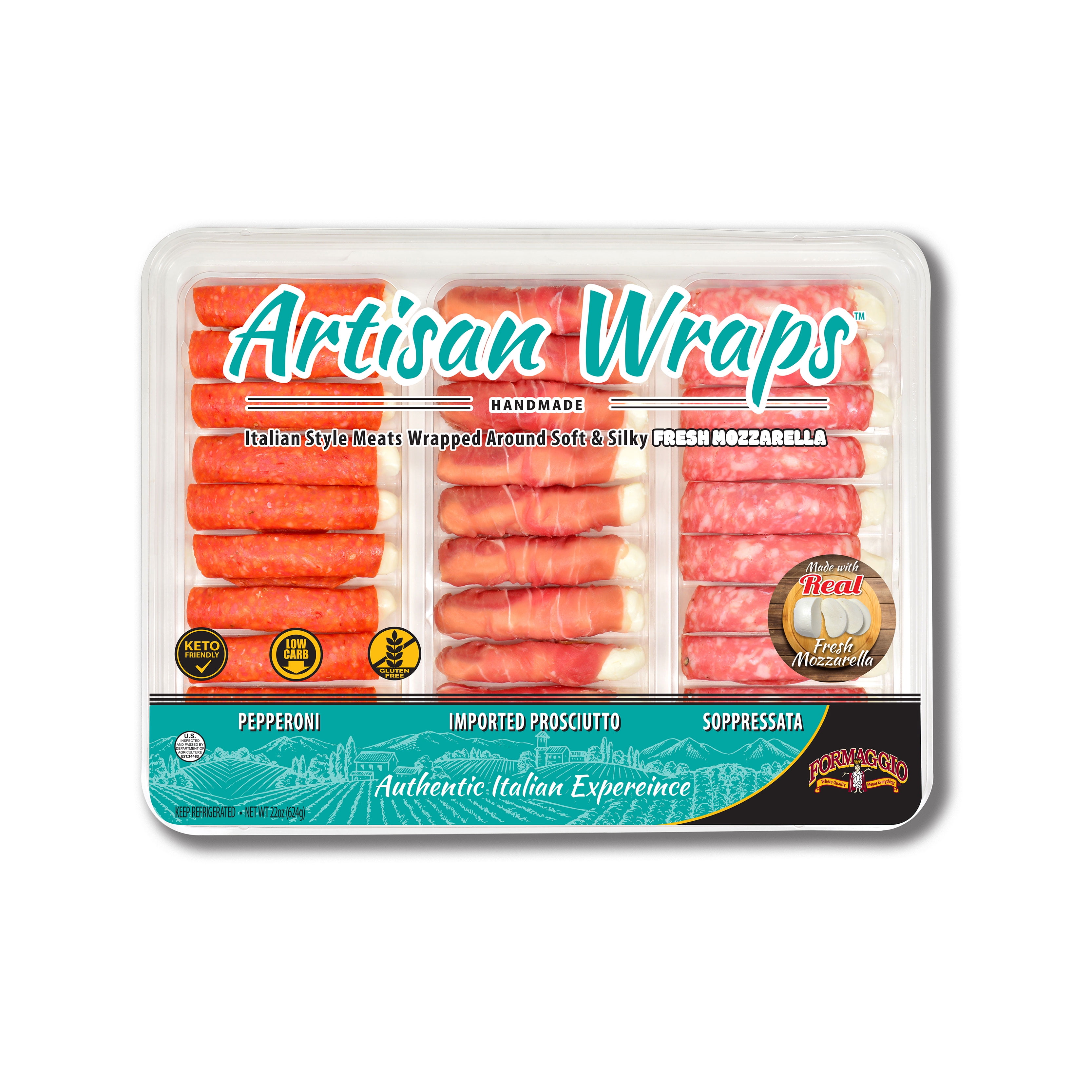 Formaggio Artisan Wraps Tray 22oz - Prosciutto, Soppressata, Pepperoni ...