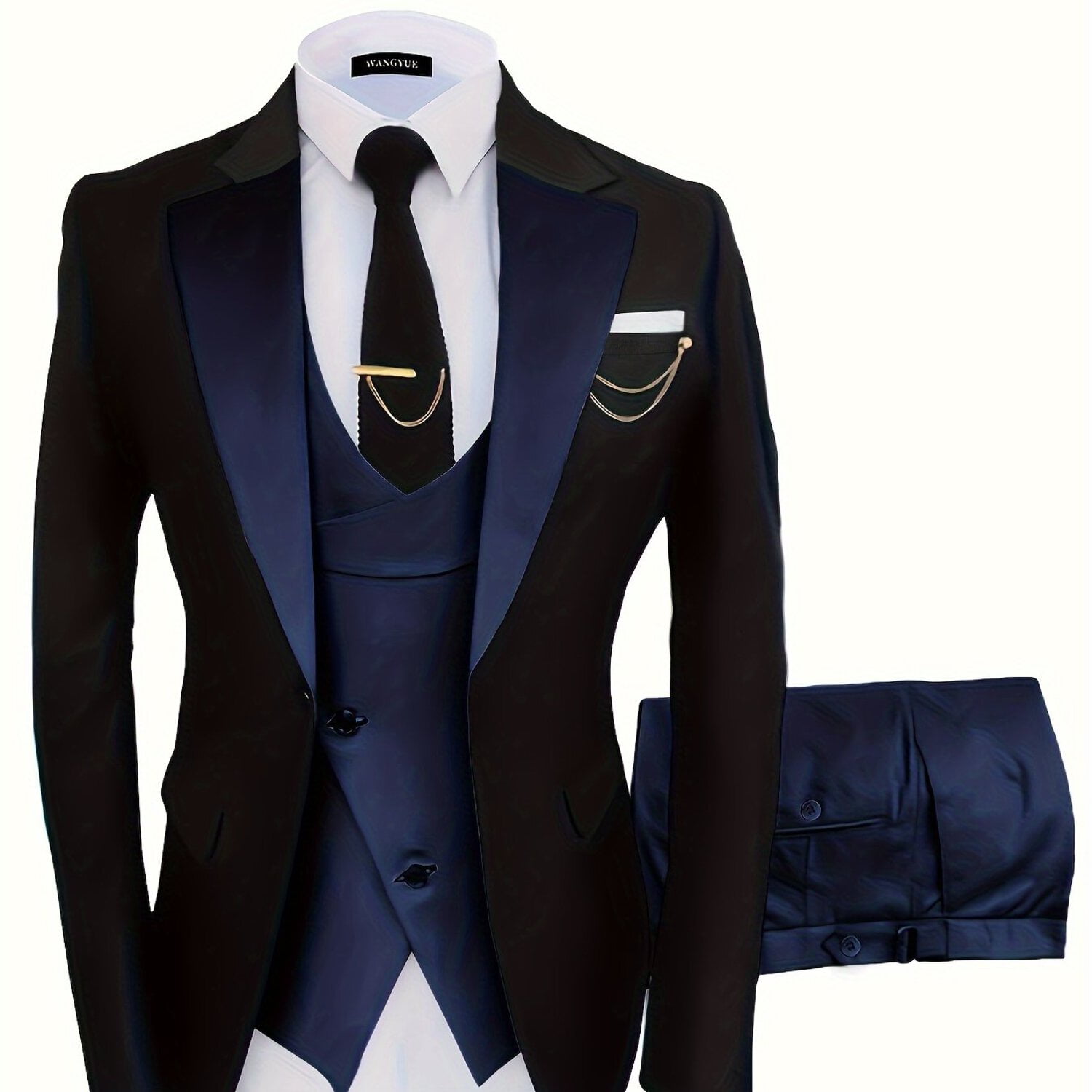 Formal 3 Pieces Set, Men's One Button Suit Jacket Vest Pants Suit Set ...