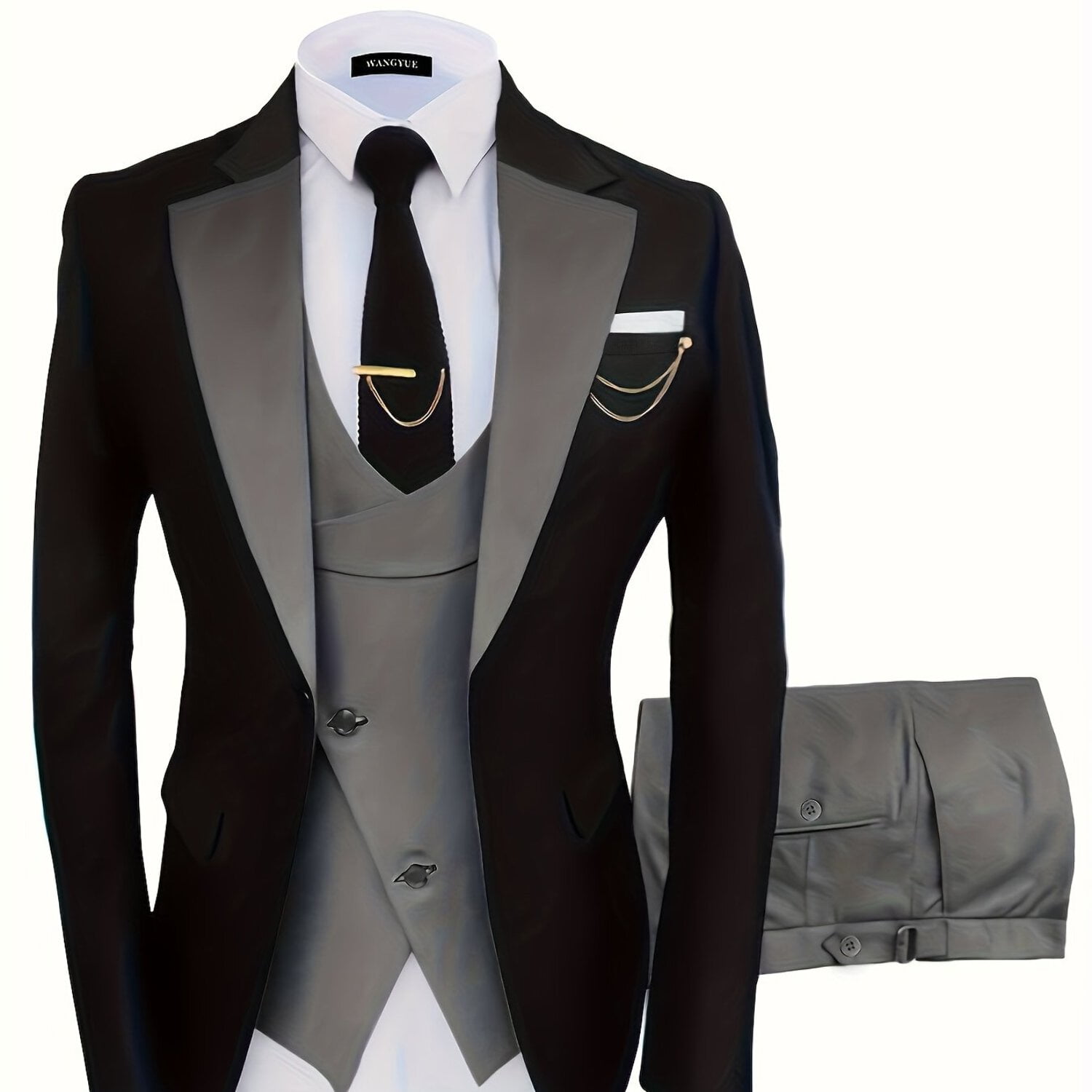 Formal 3 Pieces Set, Men's One Button Suit Jacket Vest Pants Suit Set ...
