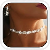 Formal Choker Necklace Jewelry Silver Rhinestone Necklace Earrings Set ...