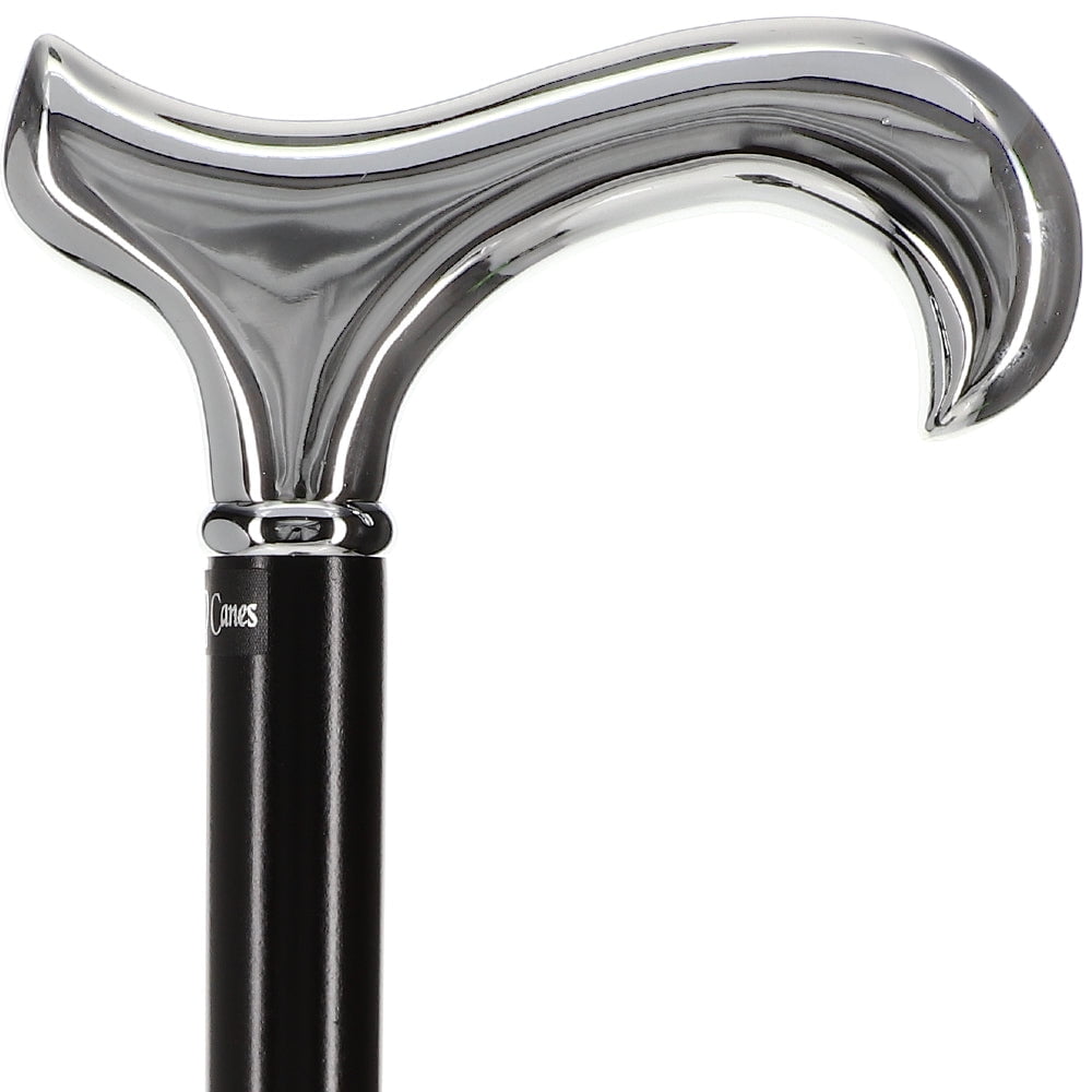 Formal Chrome Derby Cane, Black Beechwood Shaft with Silver Collar ...