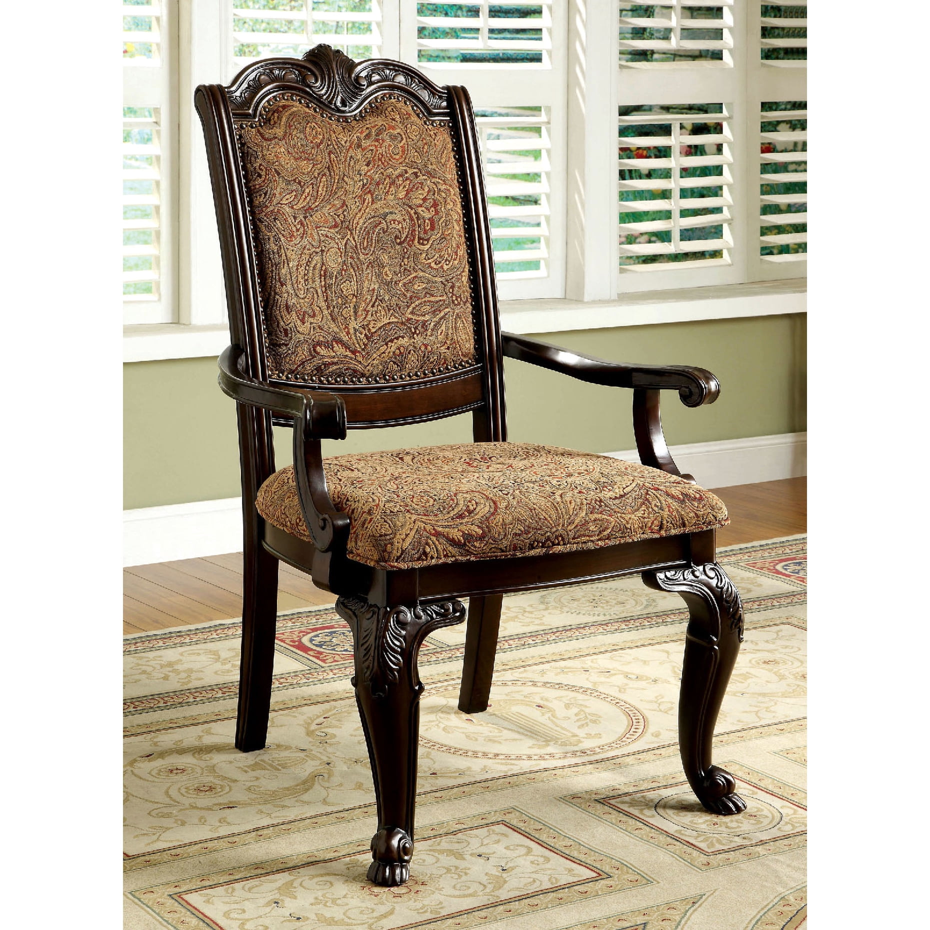 Formal Dining Chairs Of 2, Dark Brown Cherry, Padded Fabric Seat ...