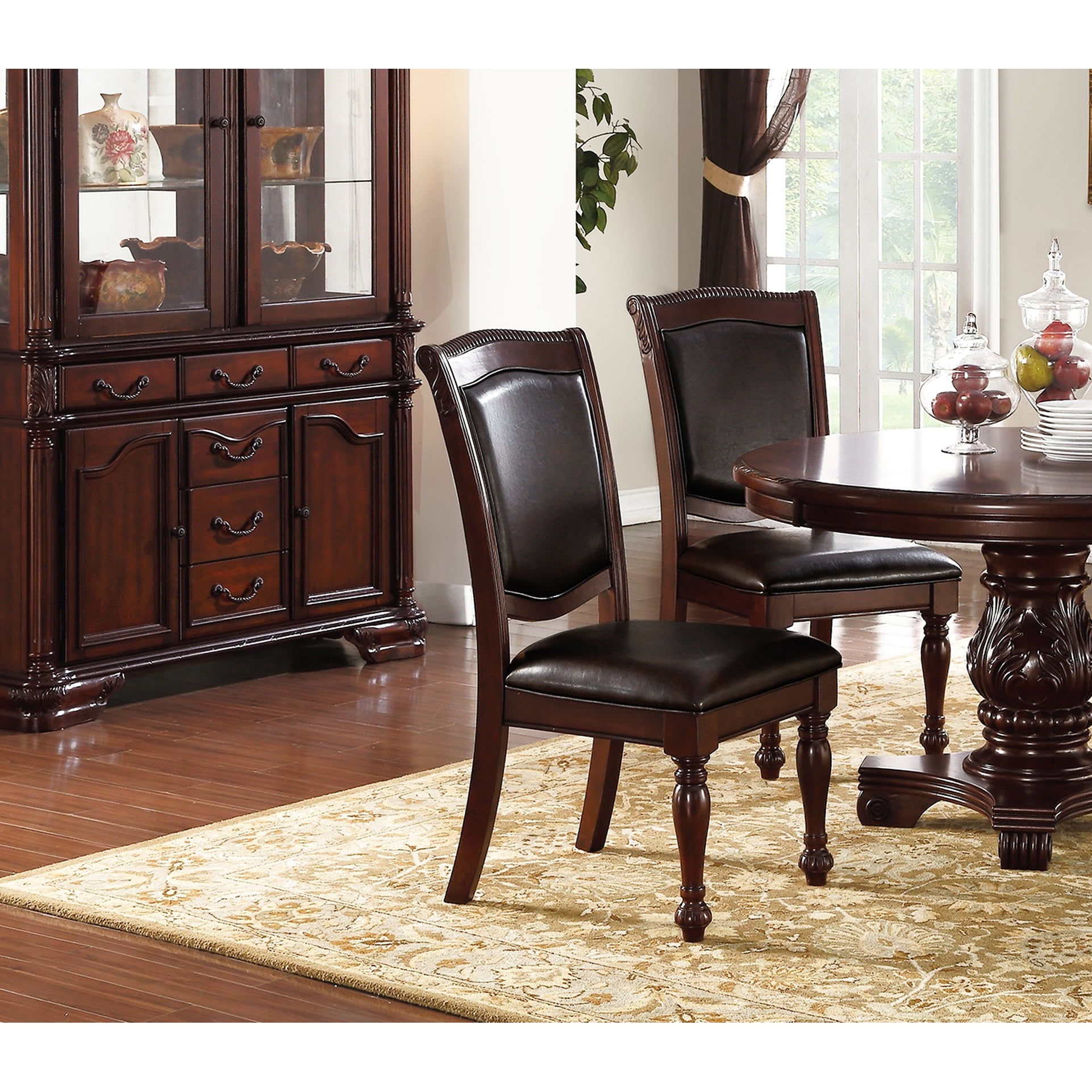 Formal Dining Room Chairs 2, Rubberwood, Faux Leather, Traditional ...
