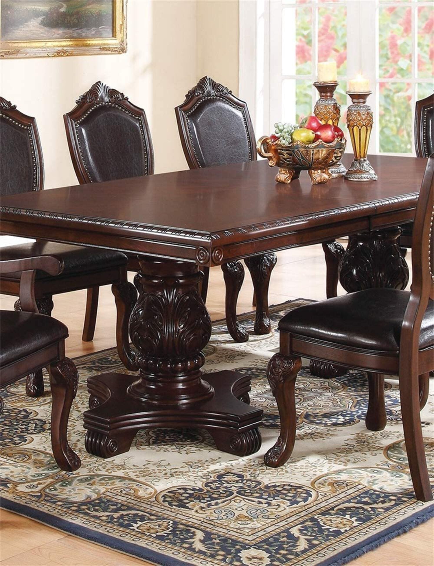 Formal Dining Room Table W Leaf Brown 1Pc Dining Table Only Double ...
