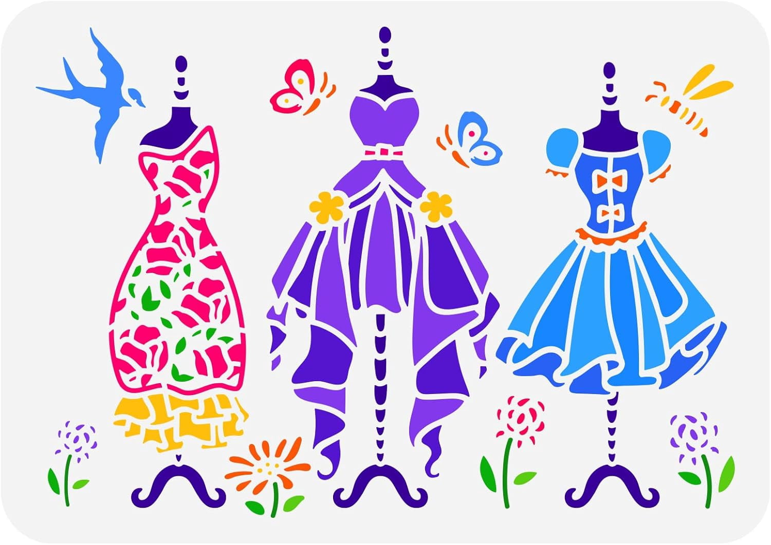 Formal Dress Painting Stencil 11.7x8.3 inch Women Fashion 3 Styles ...