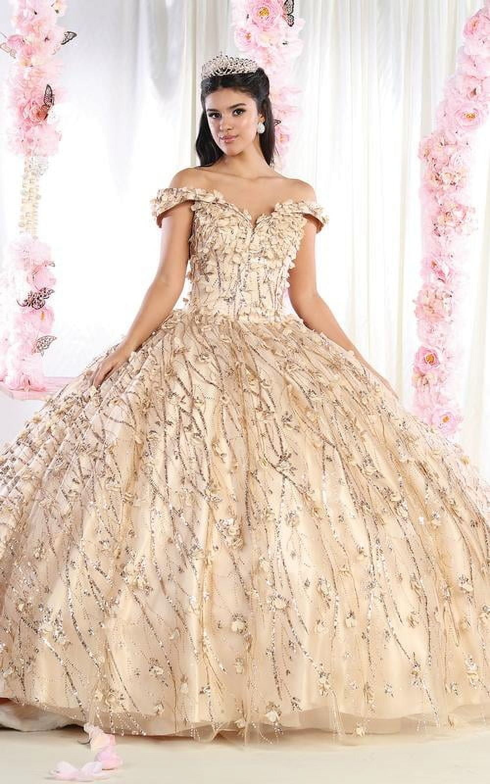 Womens Champagne/Gold Sweet 16 Quinceanera Pageant Long Sweetheart Sleeveless Ball Gown Plus ...