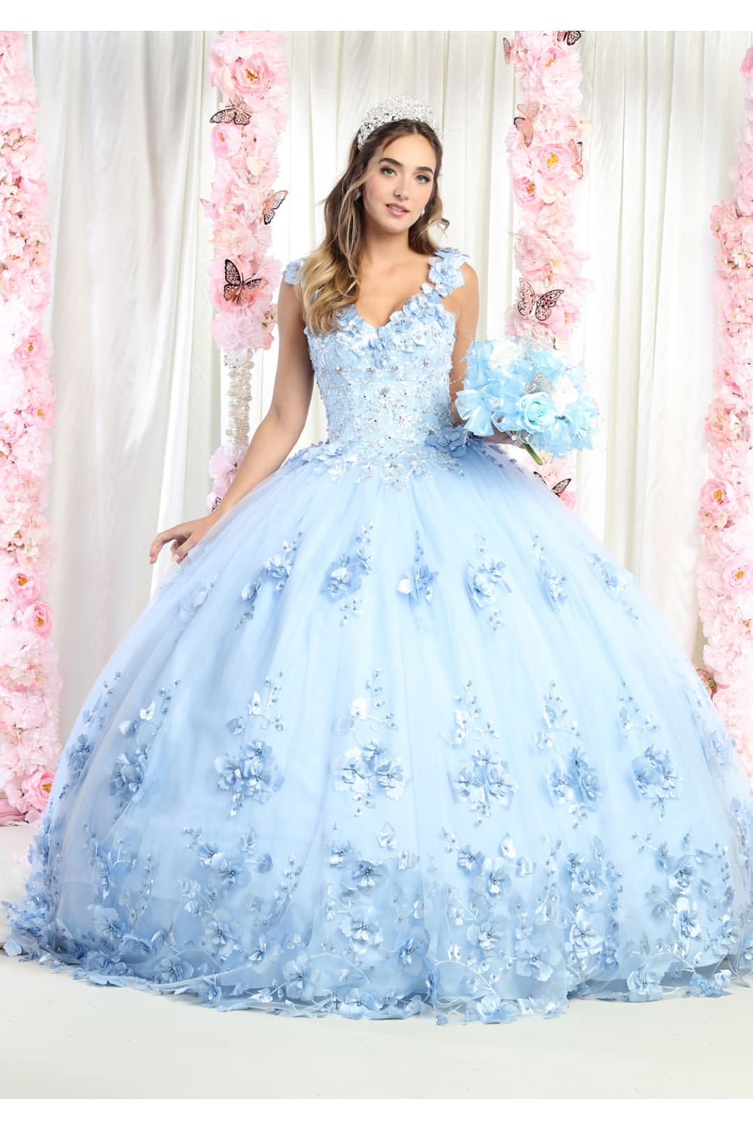 Formal Dress Shops Inc Floral Quinceañera Gown Baby Blue 14 - Walmart.com