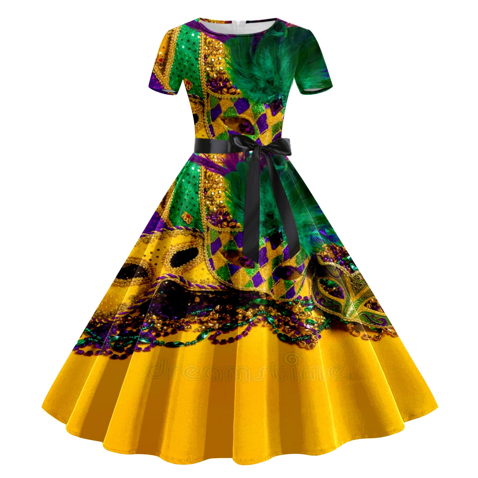 Formal Dresses For Women Colorful Print Short Sleeve Waistband Evening ...