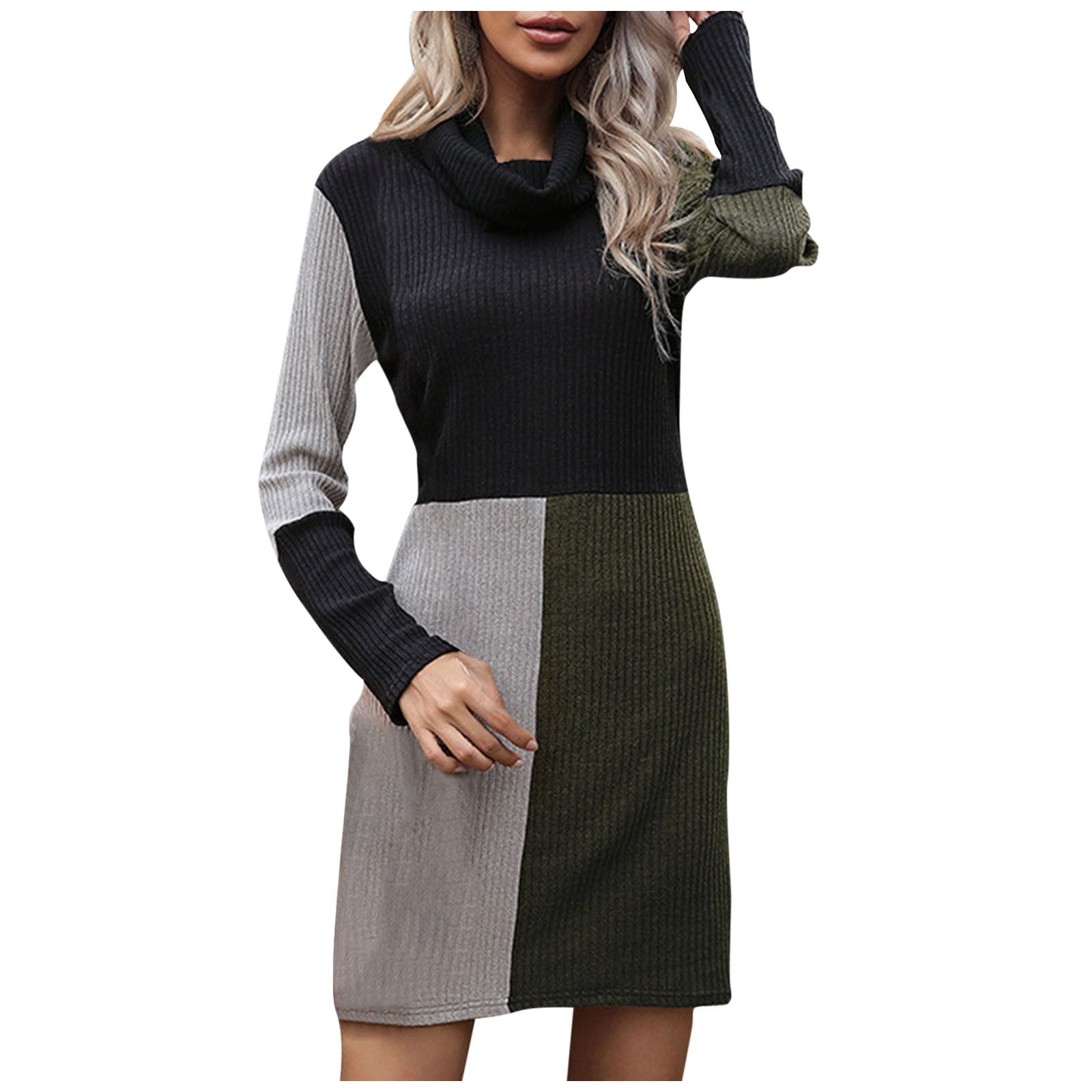 Formal Midi Dress Women's Fall Knee Length Dress Long Sleeve Turtle ...