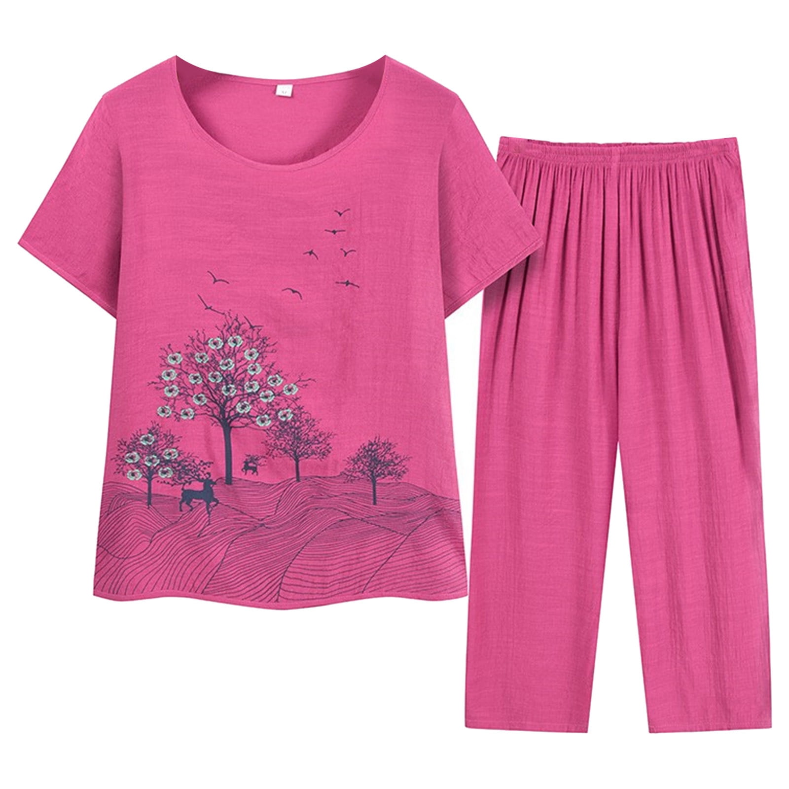 Formal Pant Suits For Women Evening Wear Women Short Sleeved Summer Collar Printing Loose Middle