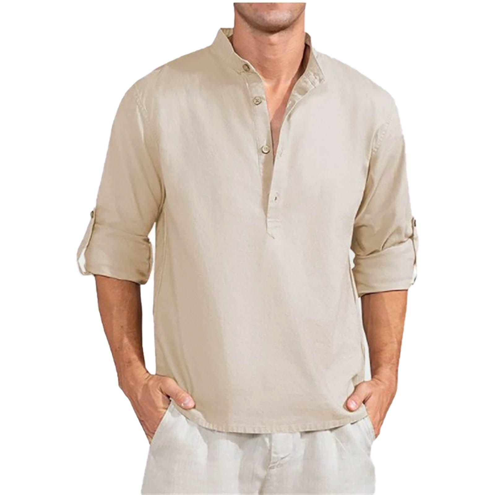 Formal Shirts for Men Lapel Long Sleeve Solid Shirts Men's Casual ...