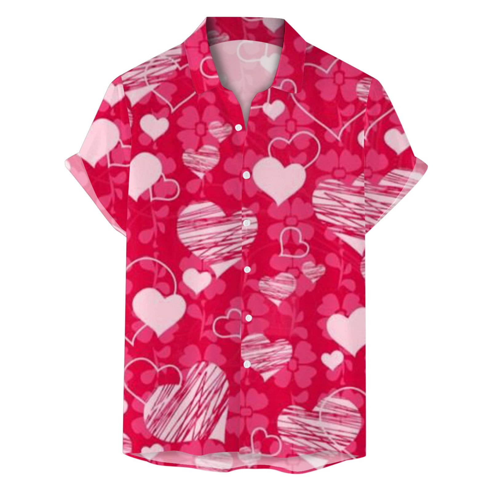 Formal Shirts For Men Valentines Day Printed Short Sleeve Button New Regular Business Casual